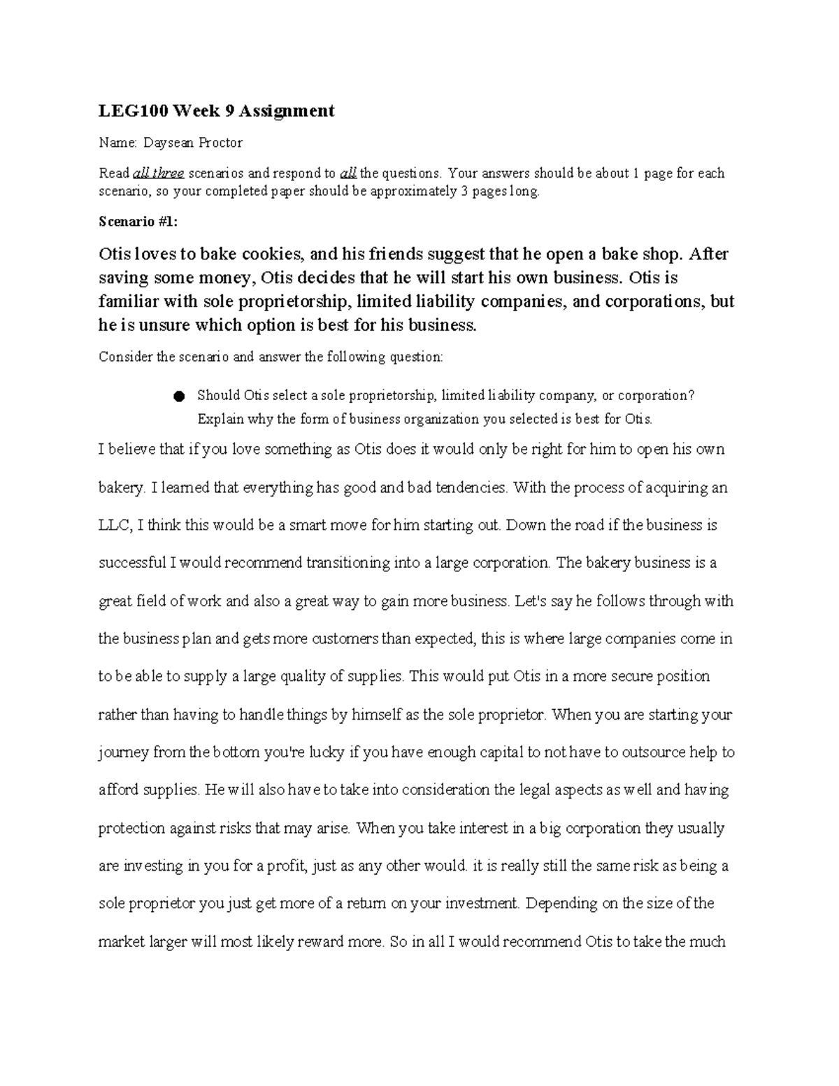 Daysean Proctor. LEG100 week 9 Assign - LEG100 Week 9 Assignment Name ...