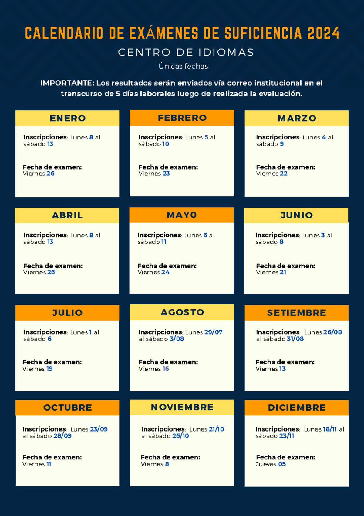 Calendario anual de exámenes de suficiencia 2024 - CALENDARIO DE EXÁMENES DE SUFICIENCIA 2024 C ...