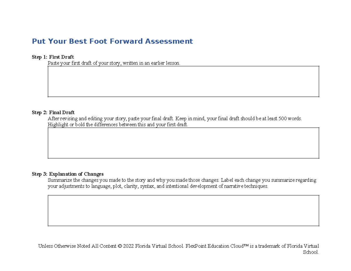 Best foot forward assess rubric - Put Your Best Foot Forward Assessment ...