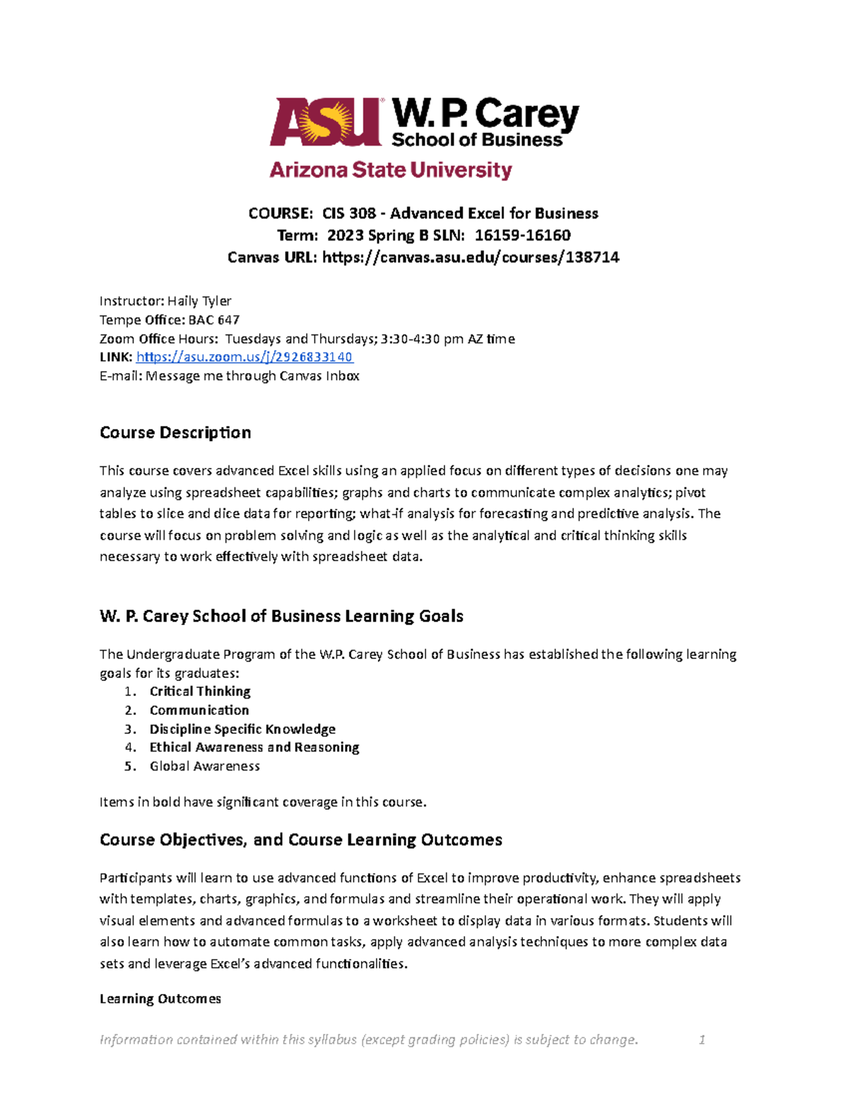 CIS 308 2023 Spring B Syllabus - 16159-16160 - COURSE: CIS 308 ...