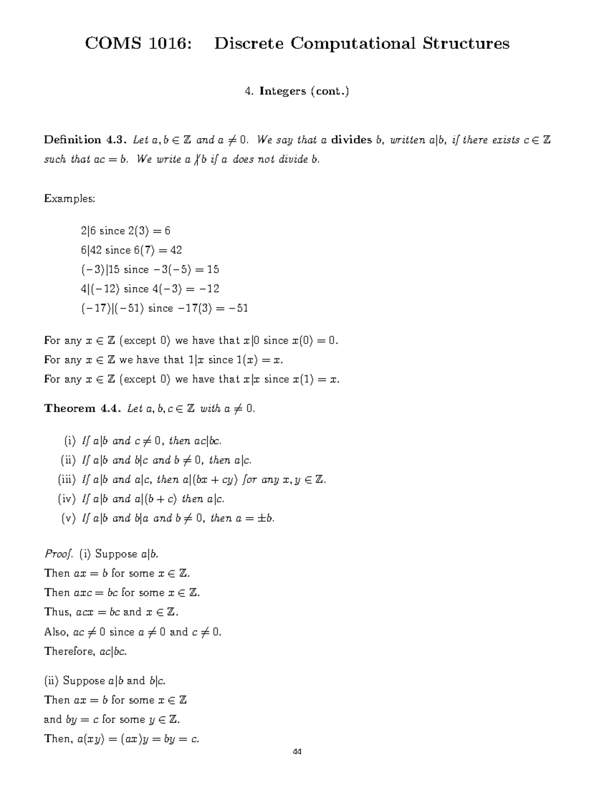 Dcs Lecture 7 Coms 1016 Discrete Computational Structures 4 Integers Cont Definition 4