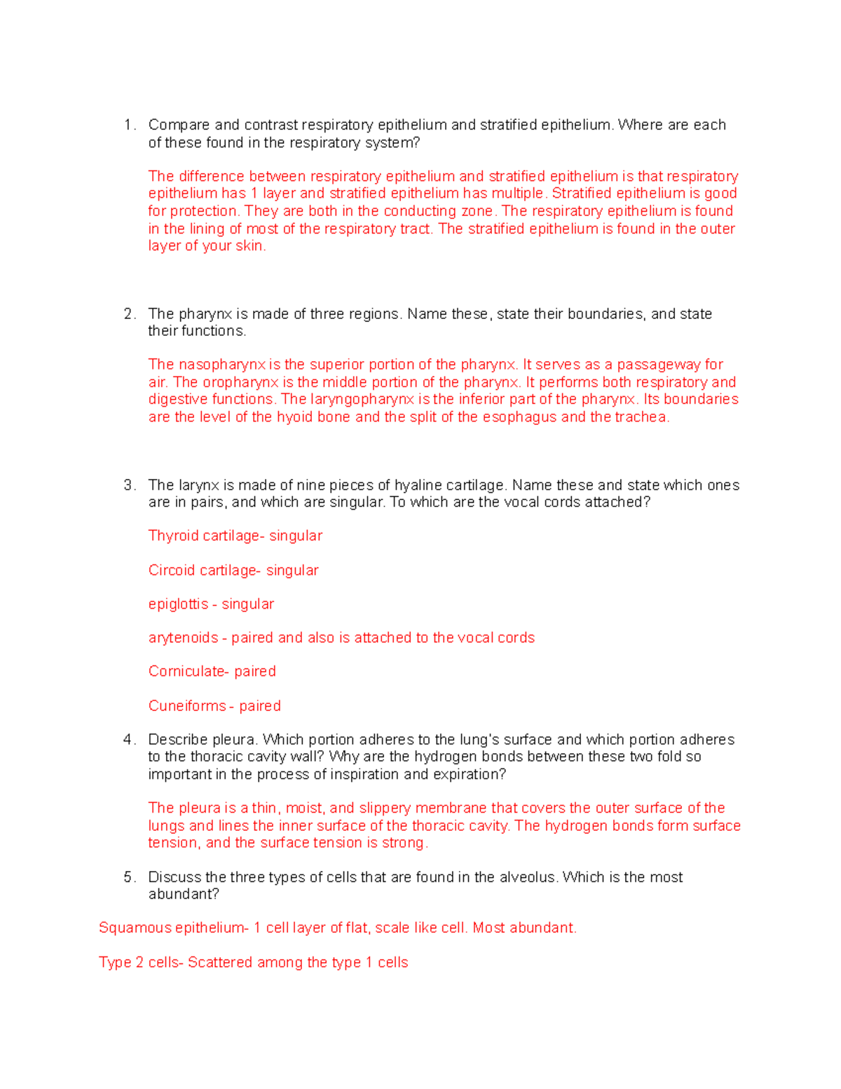 Respiratory System - Home work - Compare and contrast respiratory ...