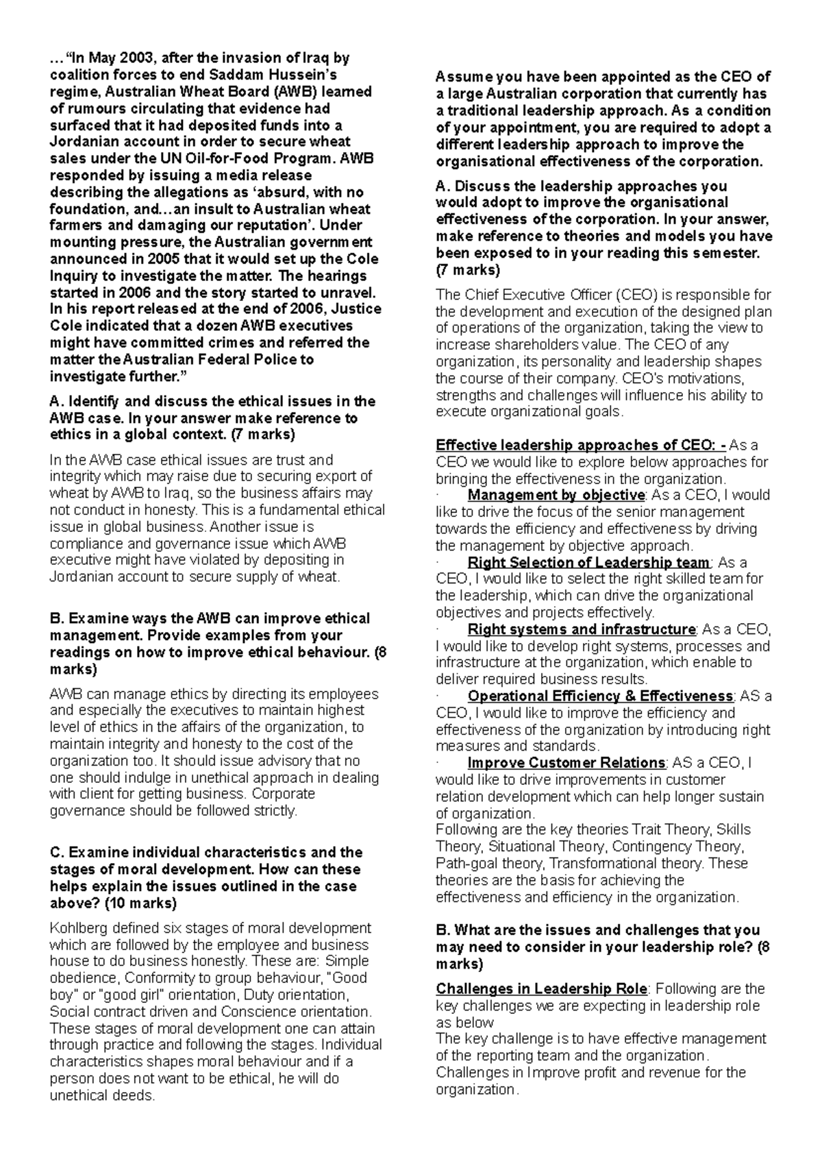 EL exam questions - Notes - ...“In May 2003, after the invasion of Iraq ...