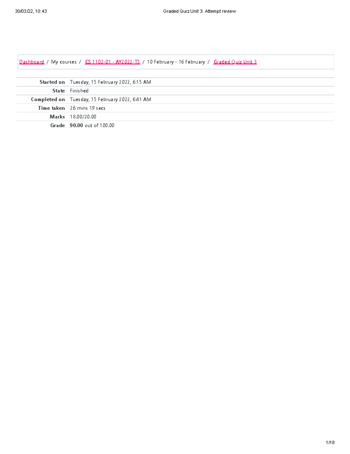 Graded Quiz Unit 3 - Practice material to improve your knowledge CS ...