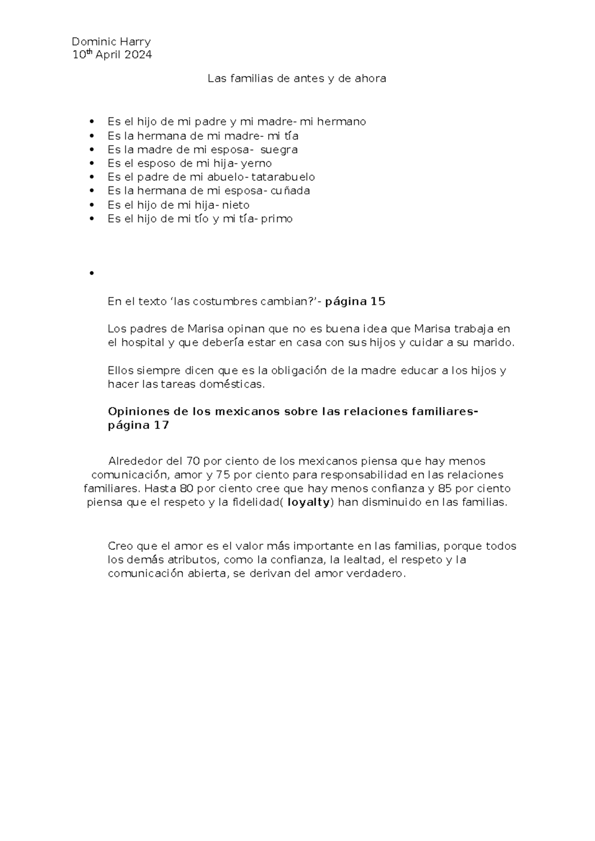 Las familias de antes y de ahora - Dominic Harry 10 th April 2024 Las ...