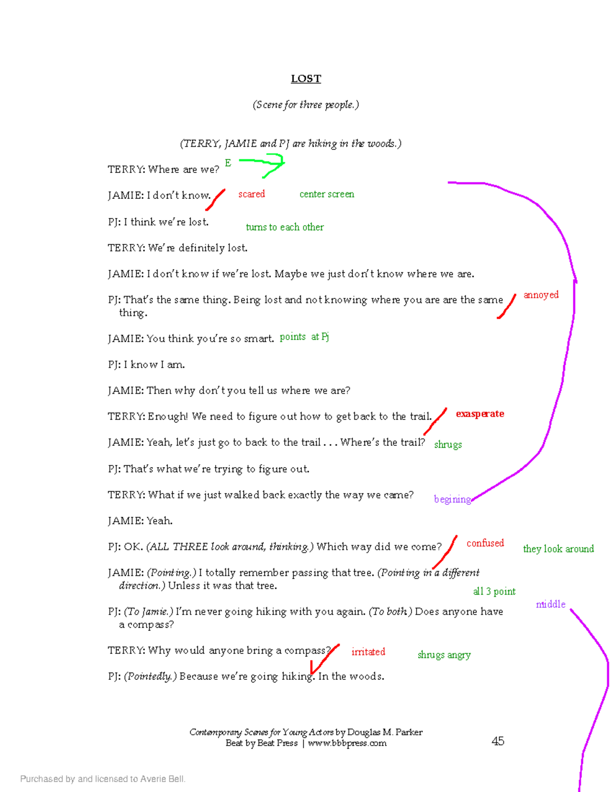 Blocking script - k jkbb - LOST (Scene for three people.) (TERRY, JAMIE ...