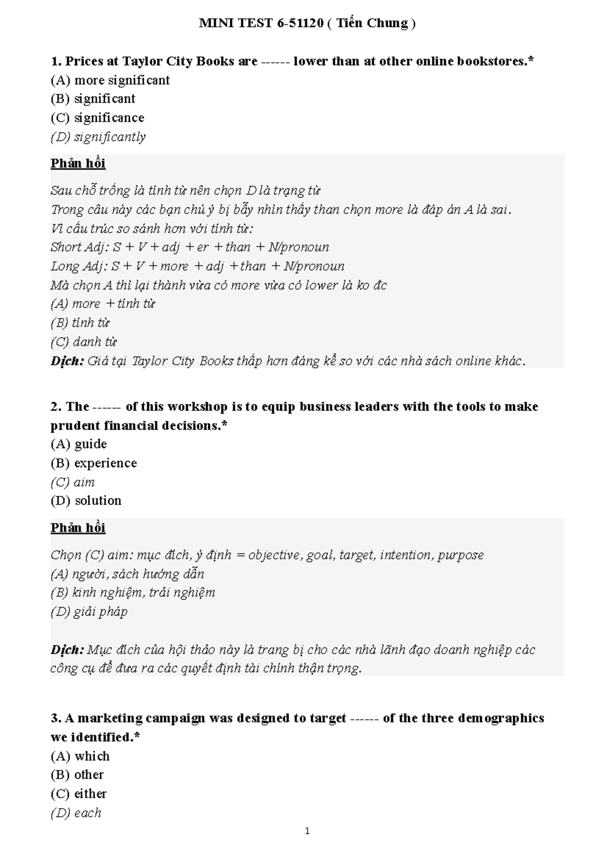 MINI TEST 6 - Tiếng anh căn bản - MINI TEST 6-51120 ( Tiến Chung ) 1 ...