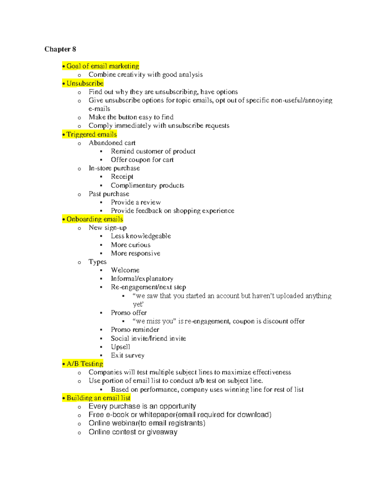 Study guide test 2(ch 5,8,9,10,11,12) - Chapter 8 Goal of email ...