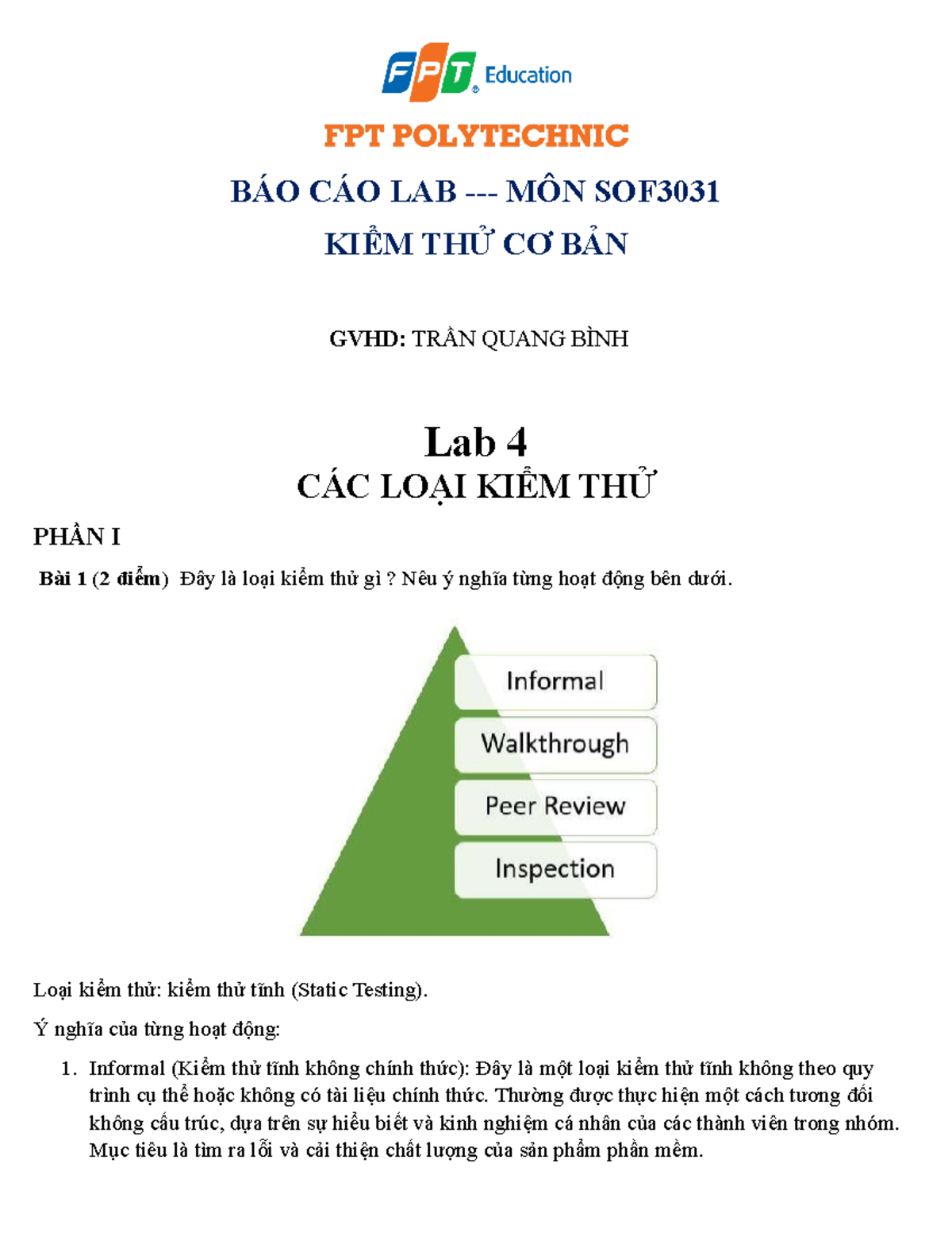 Kiemthu Lab4 - lab4 kiểm thử - BÁO CÁO LAB - MÔN SOF KIỂM THỬ CƠ BẢN GVHD: TRẦN QUANG BÌNH Lab 4 ...