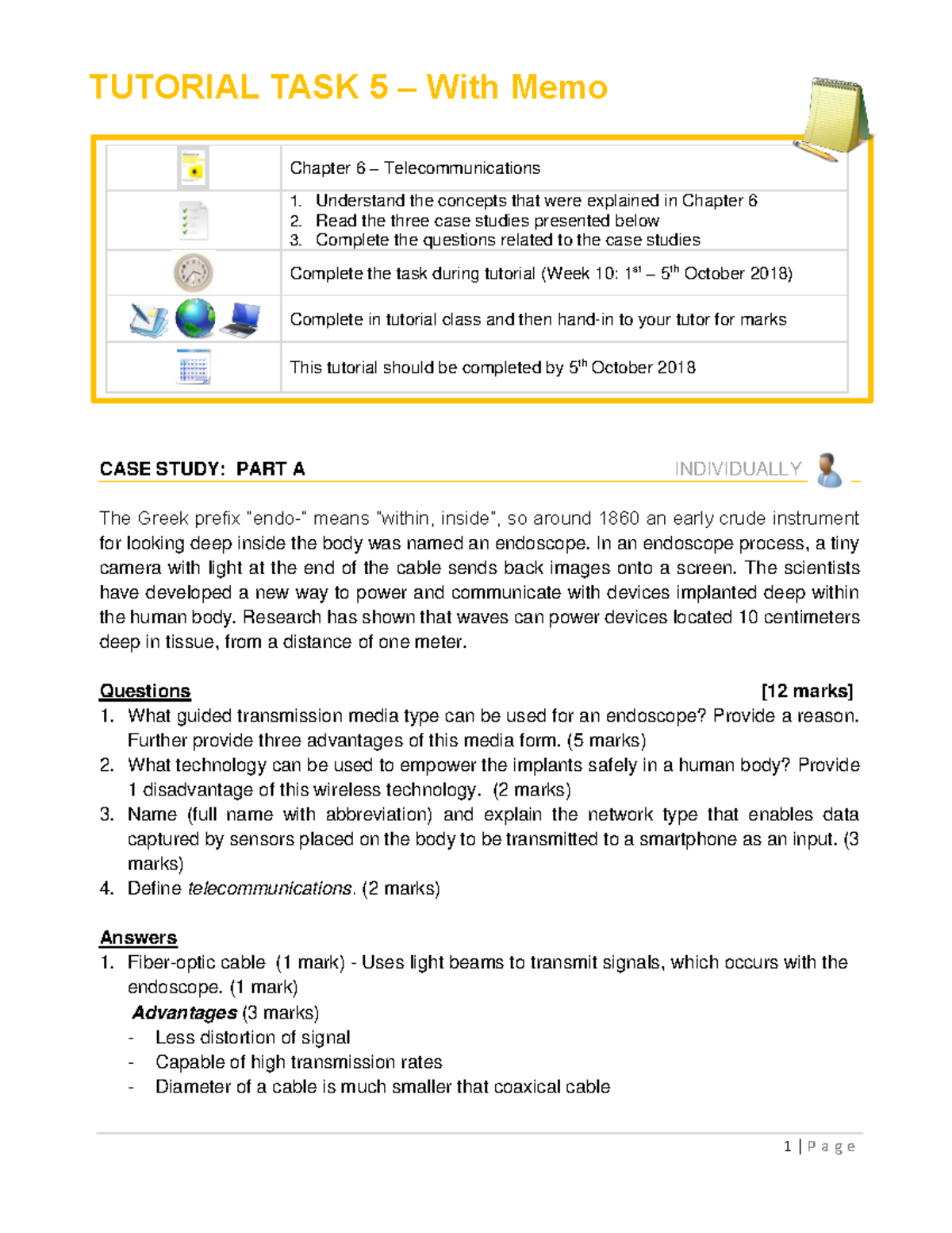 Week 10 Tutorial 5 Ifs132 2018 Memo Tutorial Task 5 With Memo