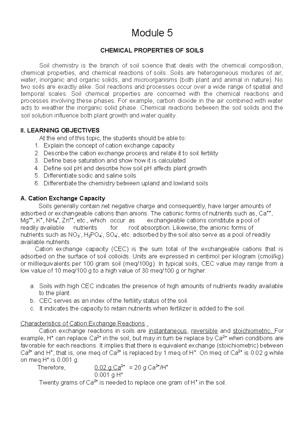 Module 5 Chemical Properties of Soils - Module 5 CHEMICAL PROPERTIES OF SOILS Soil chemistry is ...