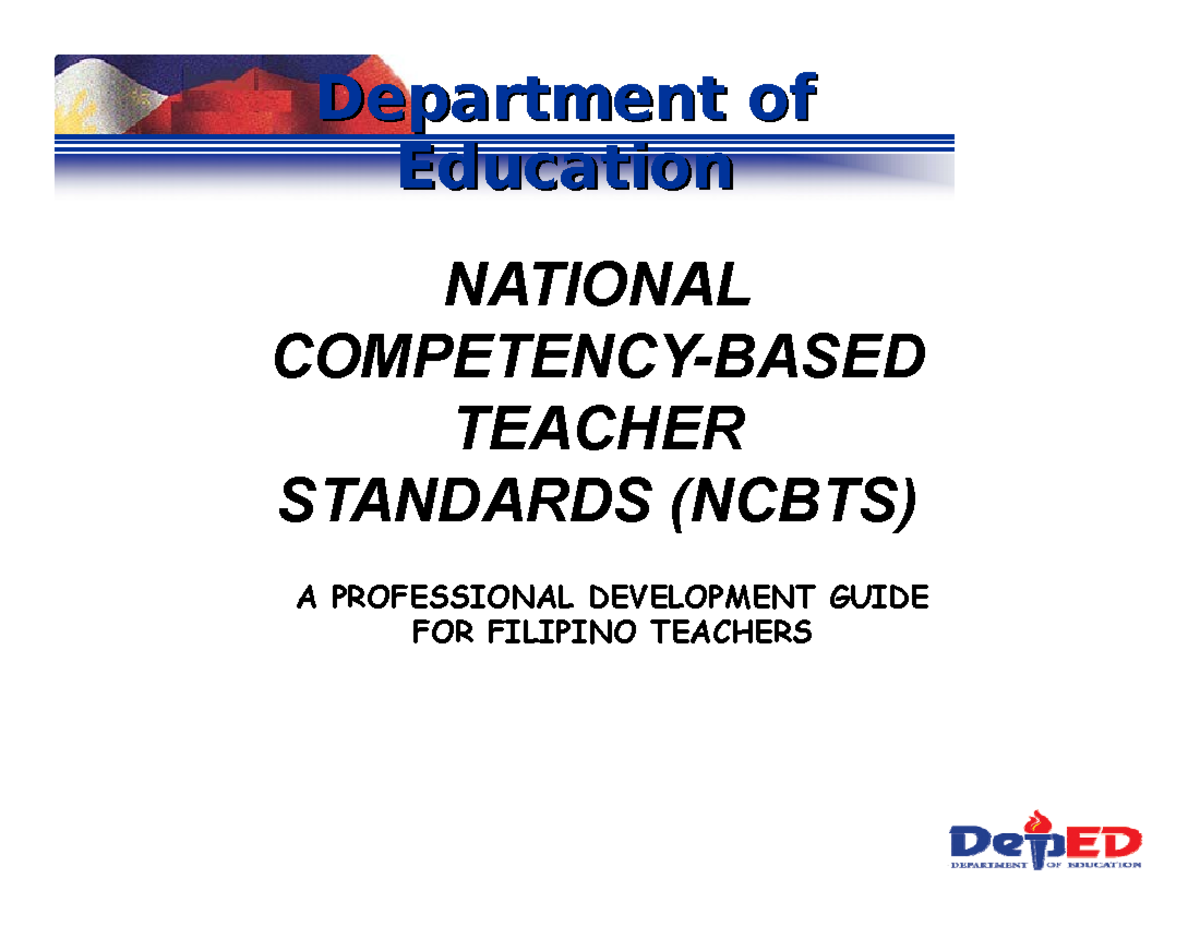 Ncbts - NOTES - DepartmentDepartment ofof Education Education NATIONAL ...