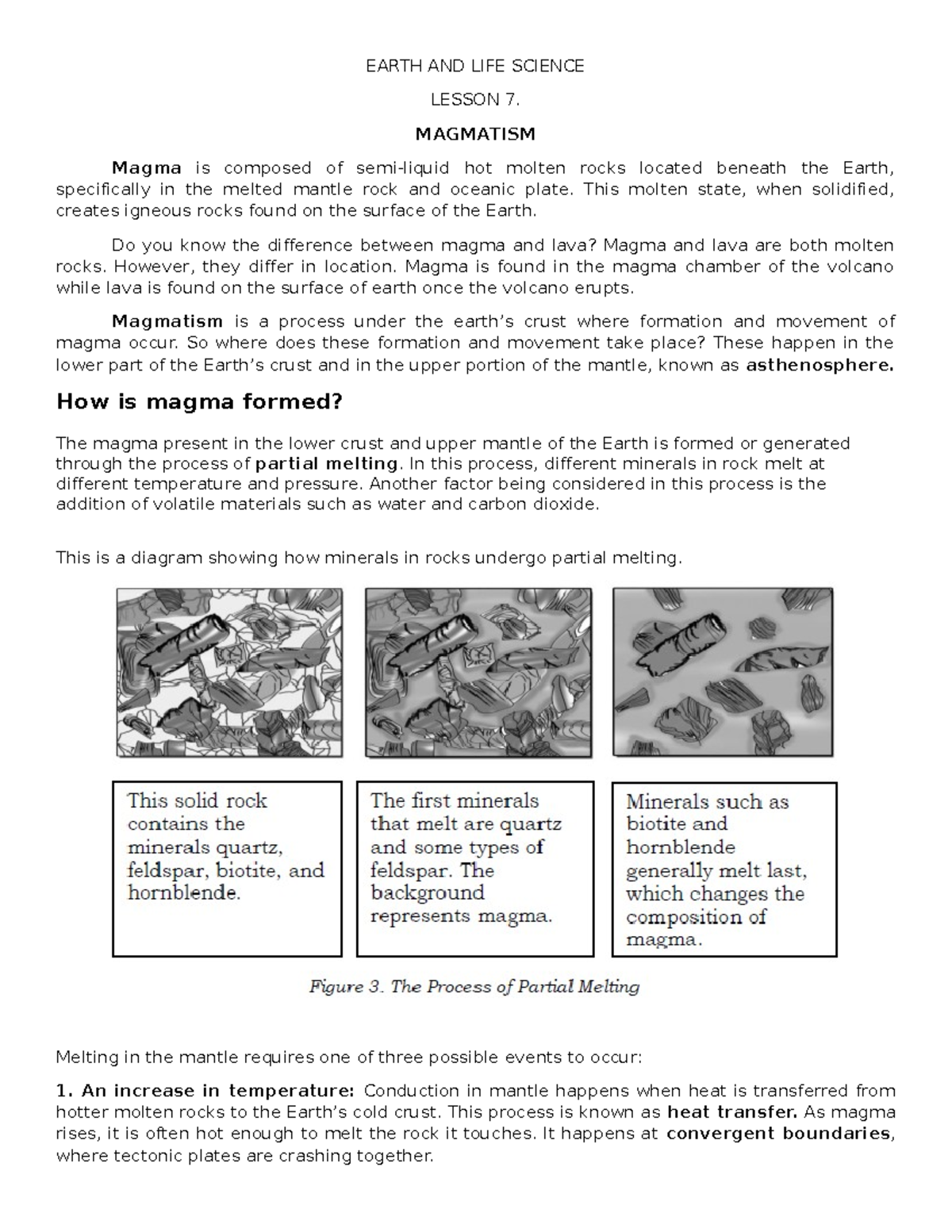 Lessoon 7. Magmatism - EARTH AND LIFE SCIENCE LESSON 7. MAGMATISM Magma ...