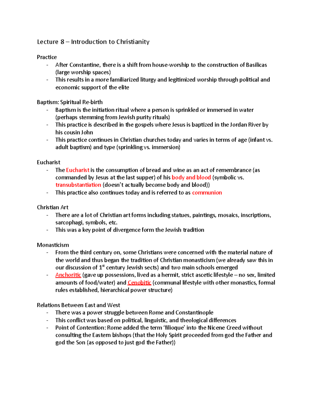 Lecture 8 – Introduction to Christianity - Lecture 8 – Introduction to ...