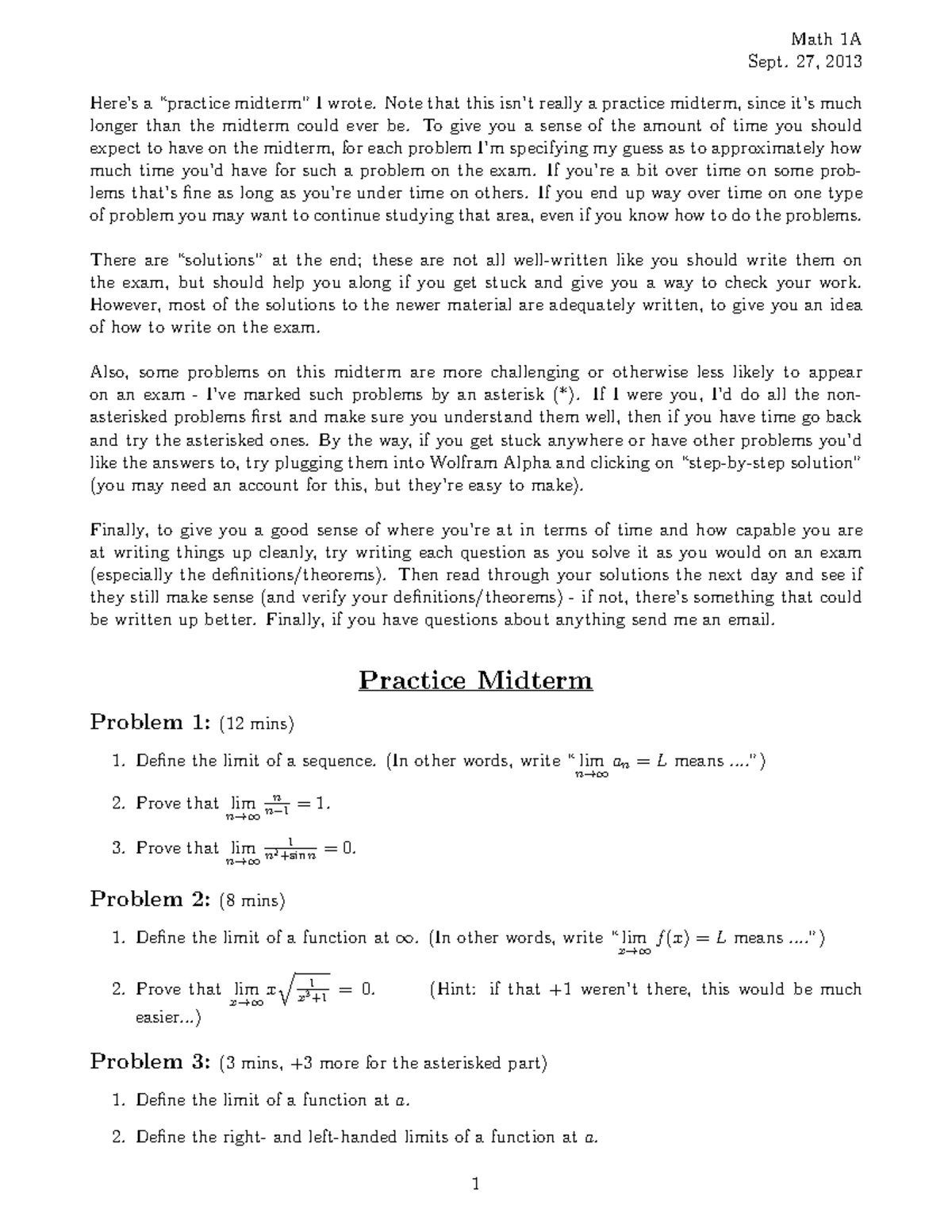 Scott midterm 1 review - Practice - Sept. 27, 2013 Here’s a “practice midterm” I wrote. Note ...
