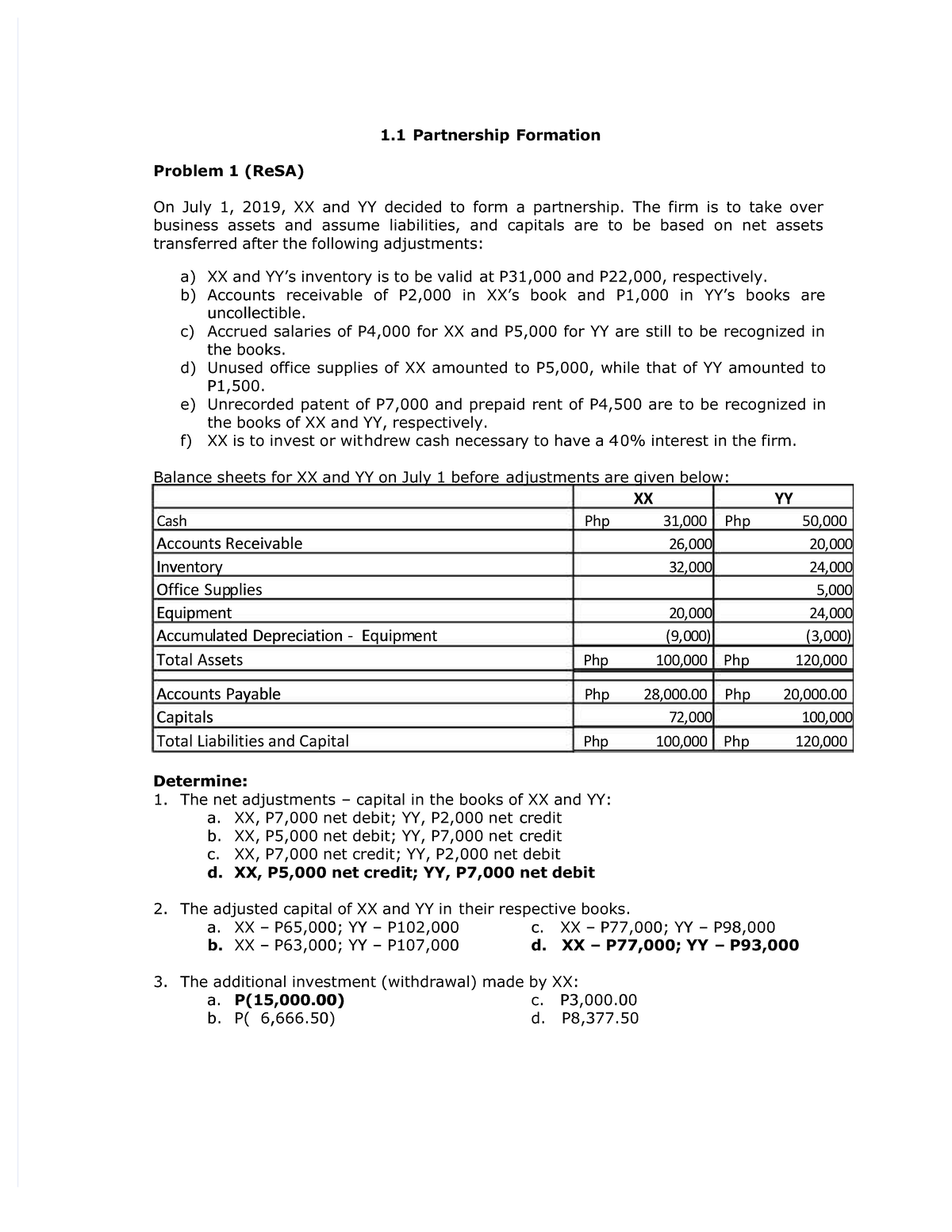 Practice Material Problem Solving - 1 Partnership Formation1 ...
