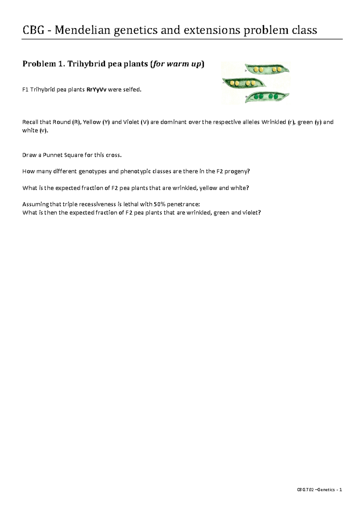 Mendelian genetics and extensions worksheet - Problems - CBG ...