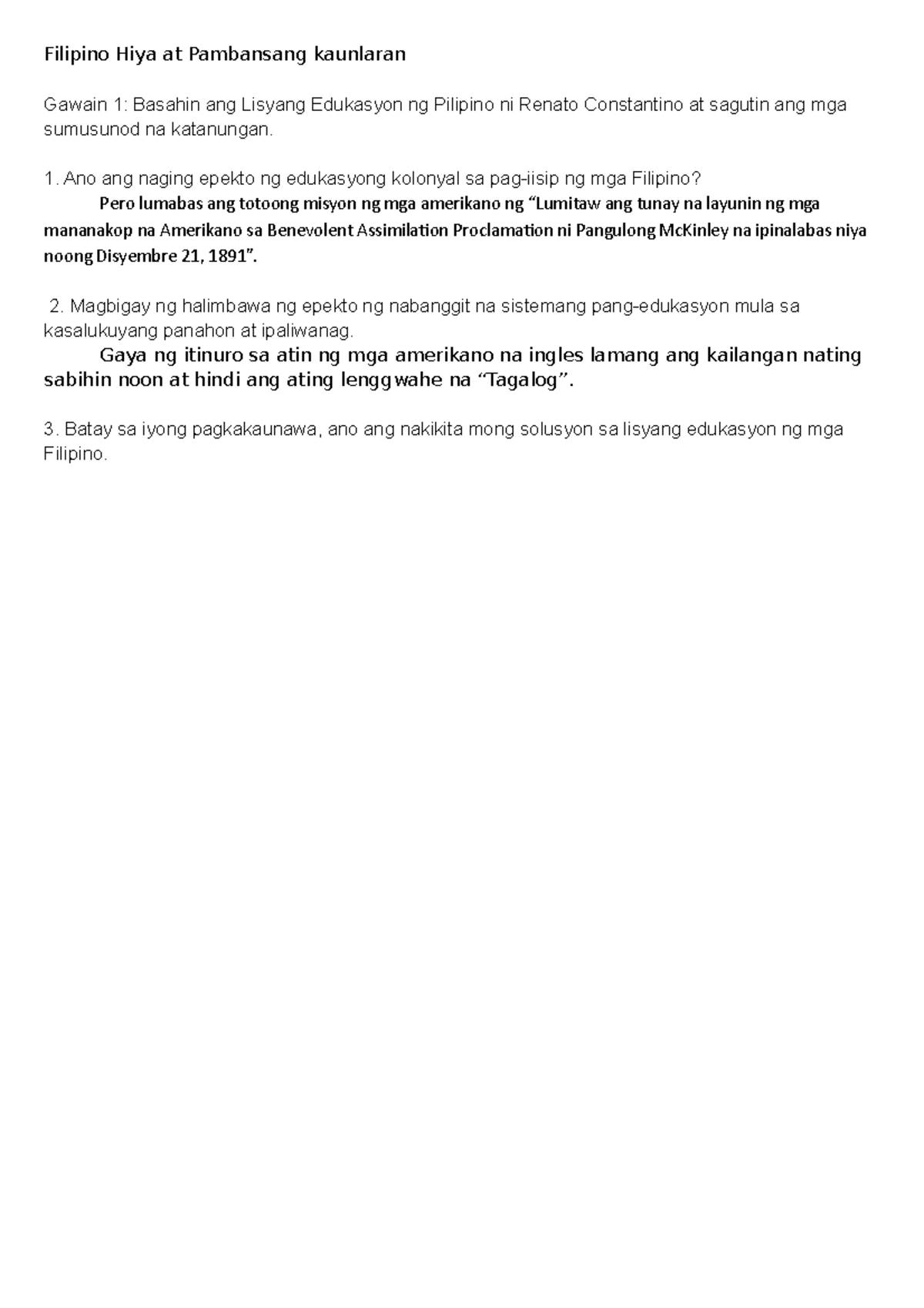 Gawain 1 - 10 School works in Filipino Hiya at Kaularan - Filipino Hiya ...