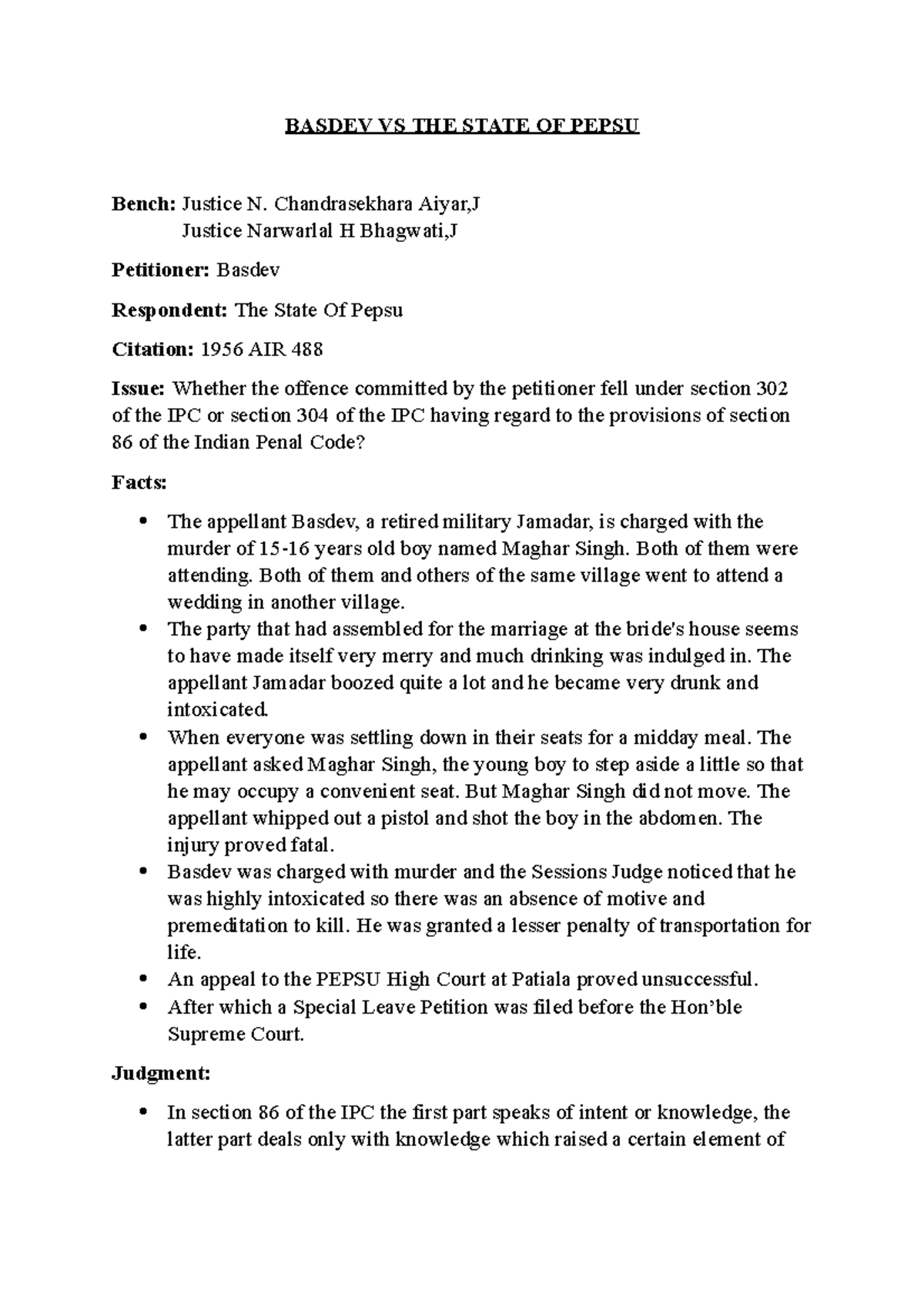 Basdev VS THE State OF Pepsu IPC judgment - BASDEV VS THE STATE OF ...