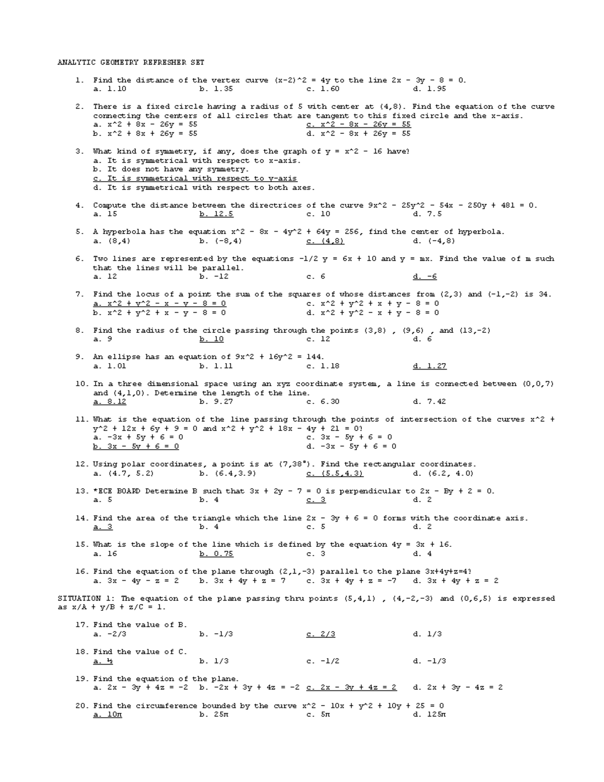 Analytic Geometry Refresher SET - ANALYTIC GEOMETRY REFRESHER SET Find ...