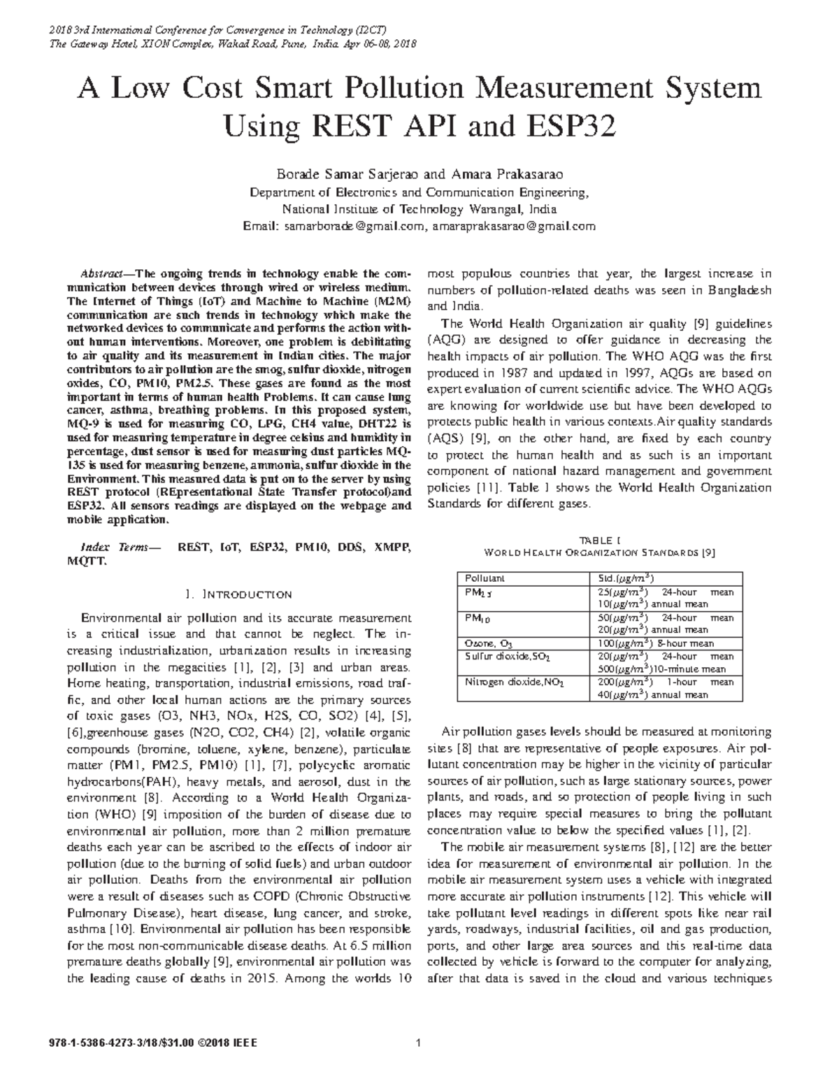 A low Cost Smart pollution measurement system using REST API and ESP32 ...