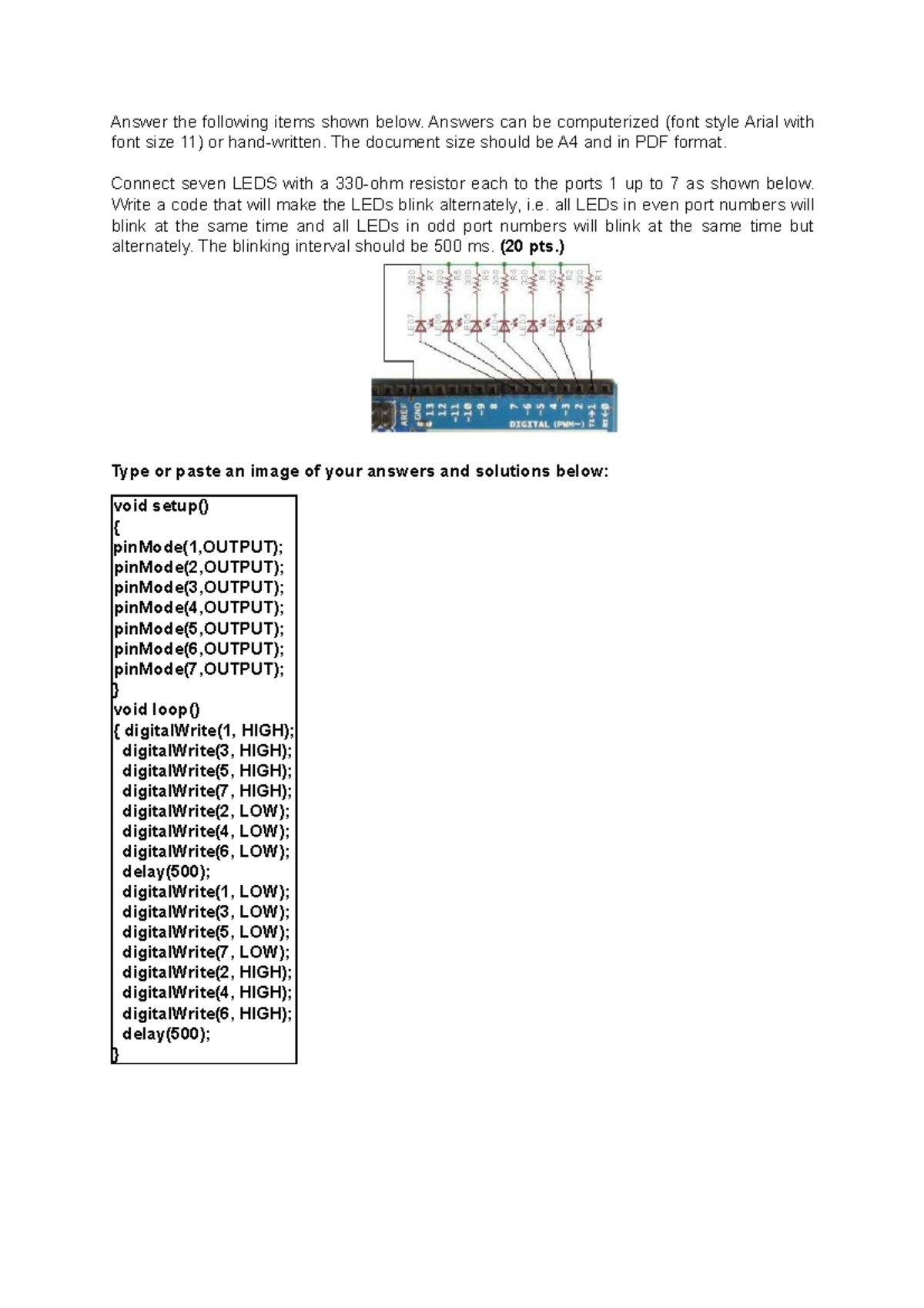 Arduino Uno prog act 8 - Answer the following items shown below ...