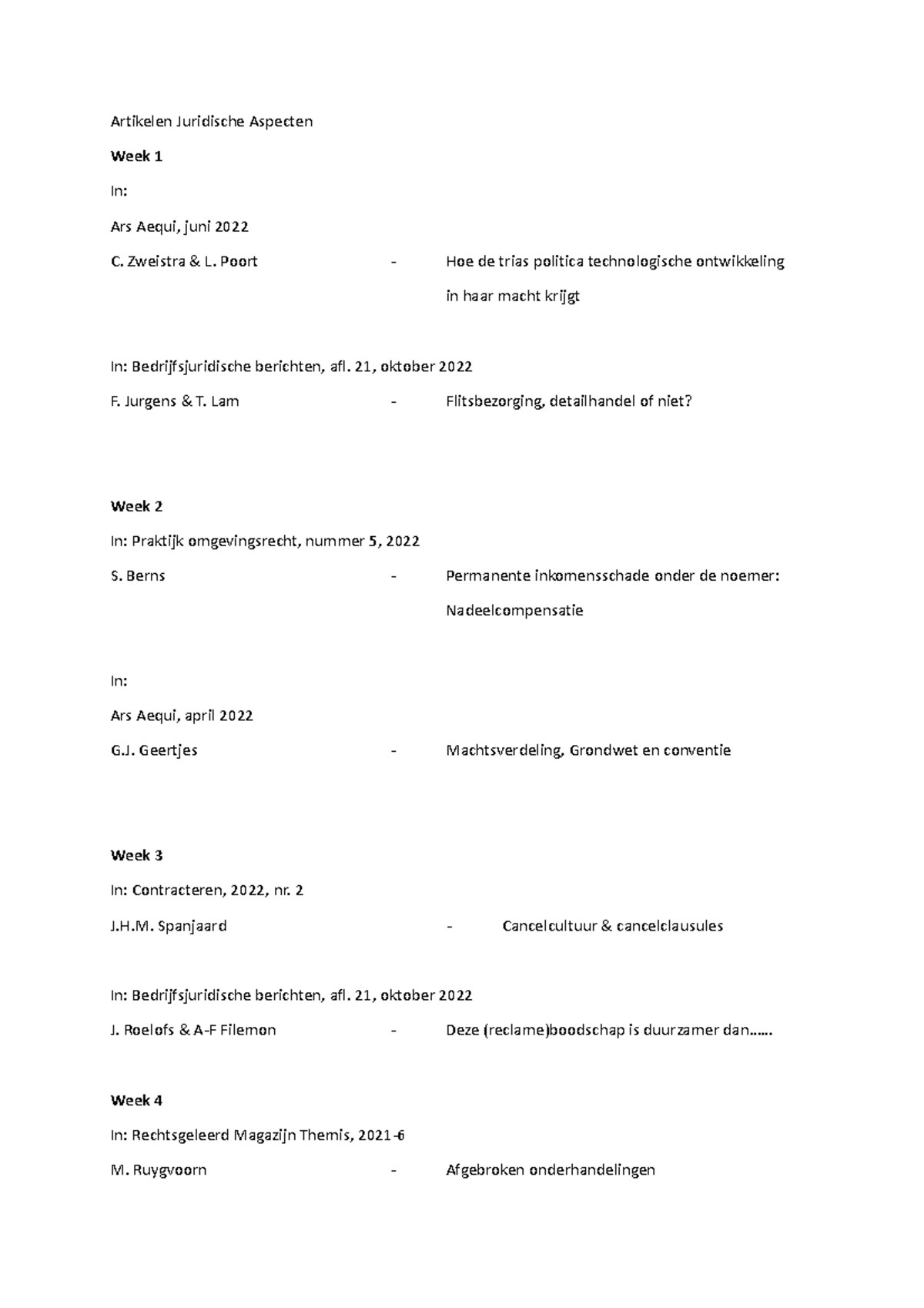 Juridsiche Aspecten 14 Artikelen - Artikelen Juridische Aspecten Week 1 ...