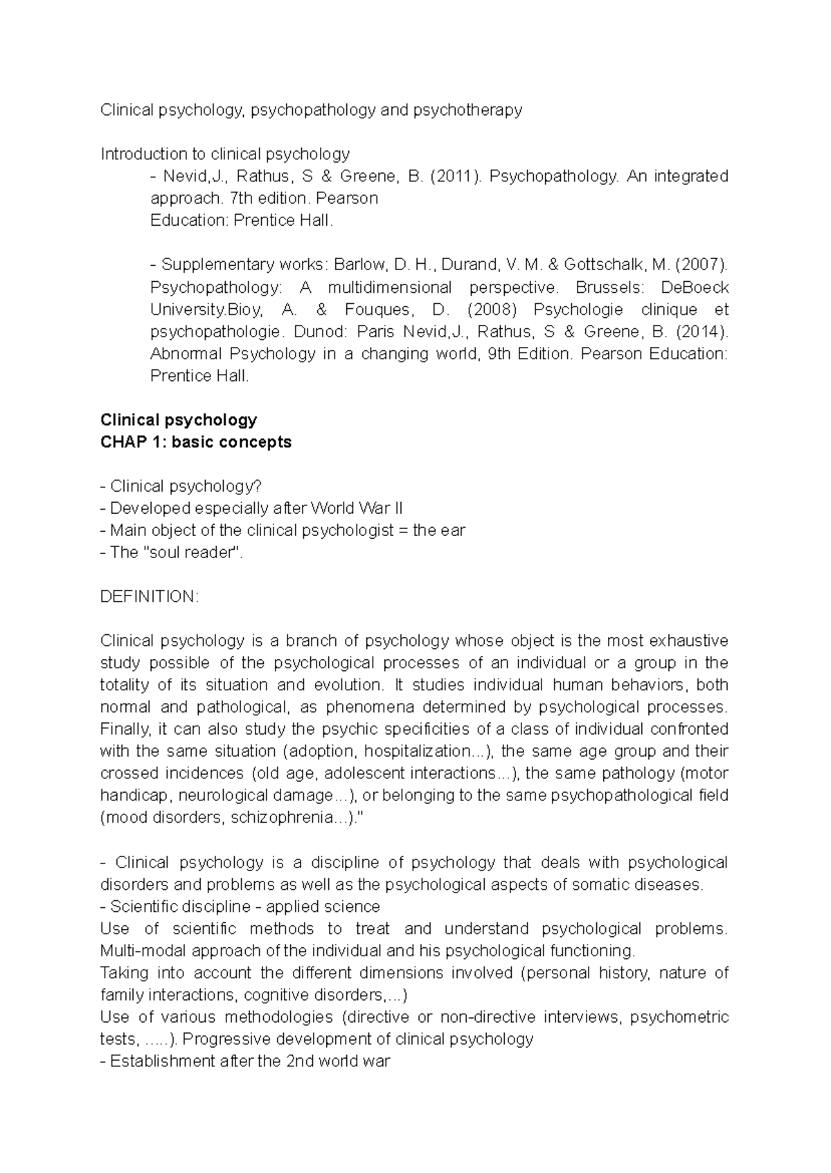 Introduction To Clinical Psychology Concepts And Approaches Studocu