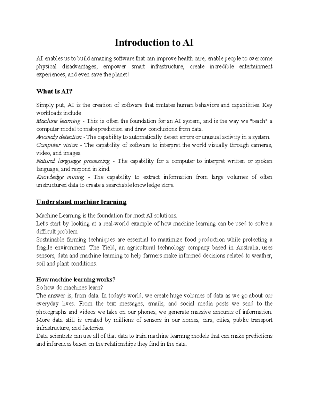 Artificial Intelligence - Introduction to AI AI enables us to build ...