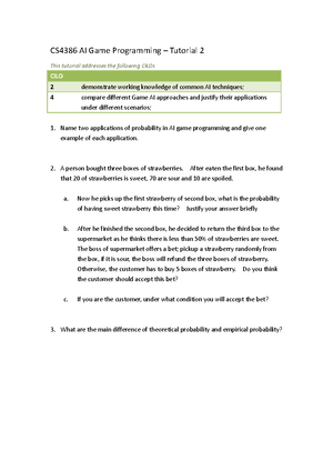 Tut1 - Tut1 - CS4386 AI Game Programming – Tutorial 1 This tutorial ...