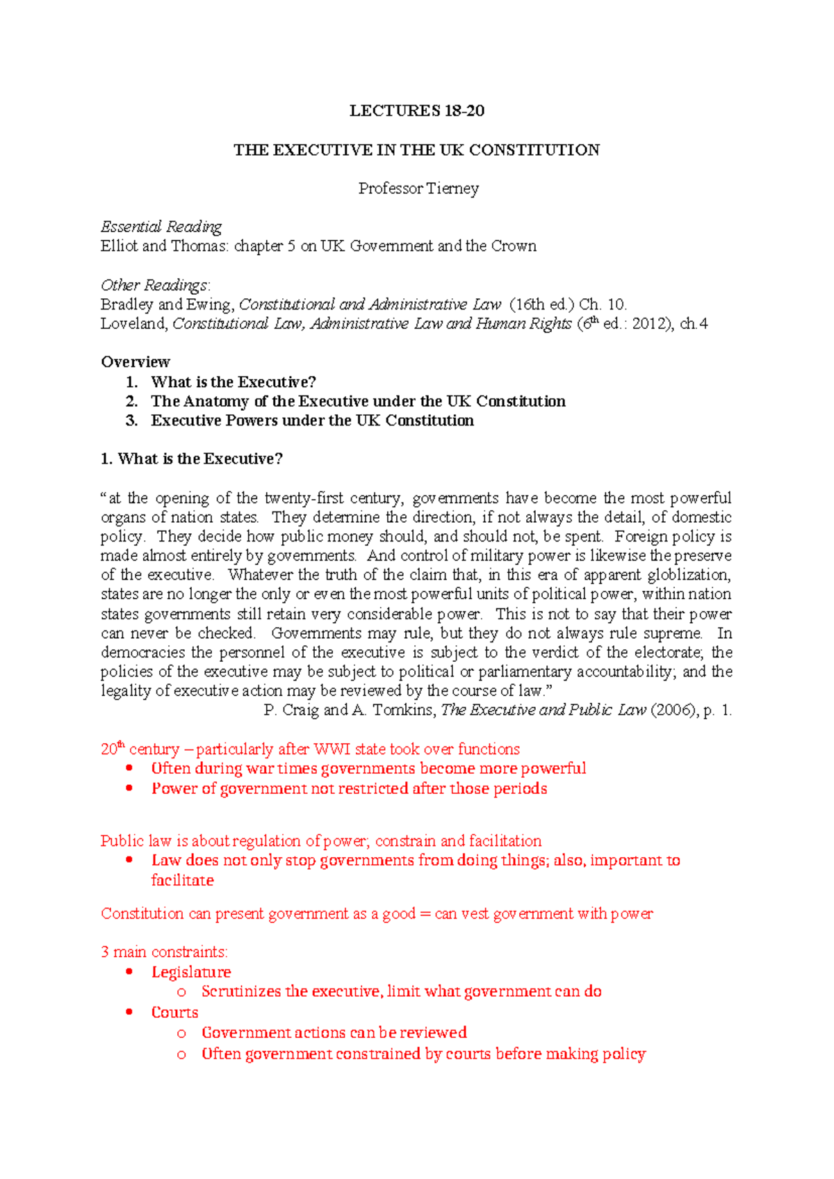 Handout Lectures 18-20 - LECTURES 18- THE EXECUTIVE IN THE UK ...