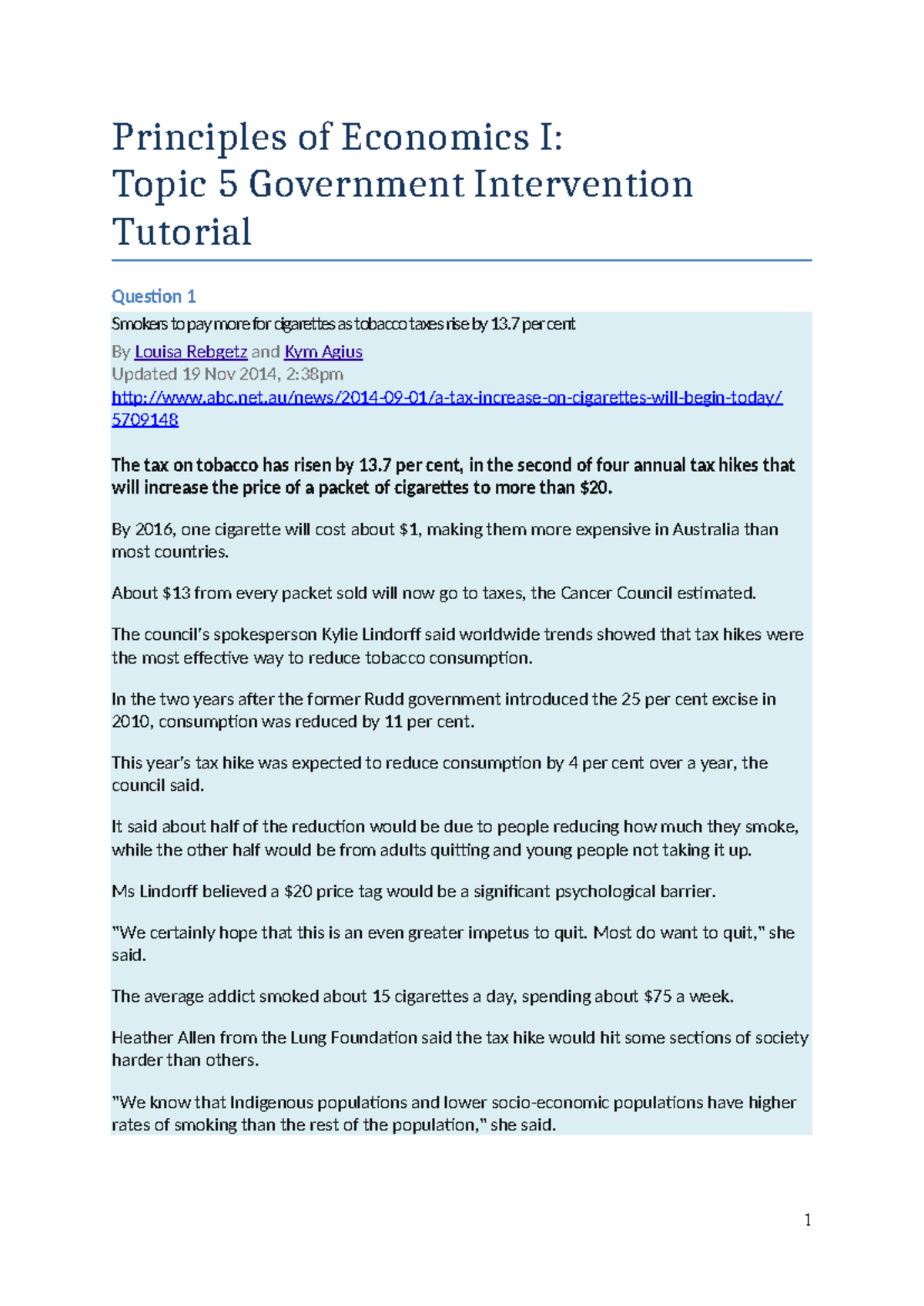 Topic 5- Question and Answers - Principles of Economics I: Topic 5 ...