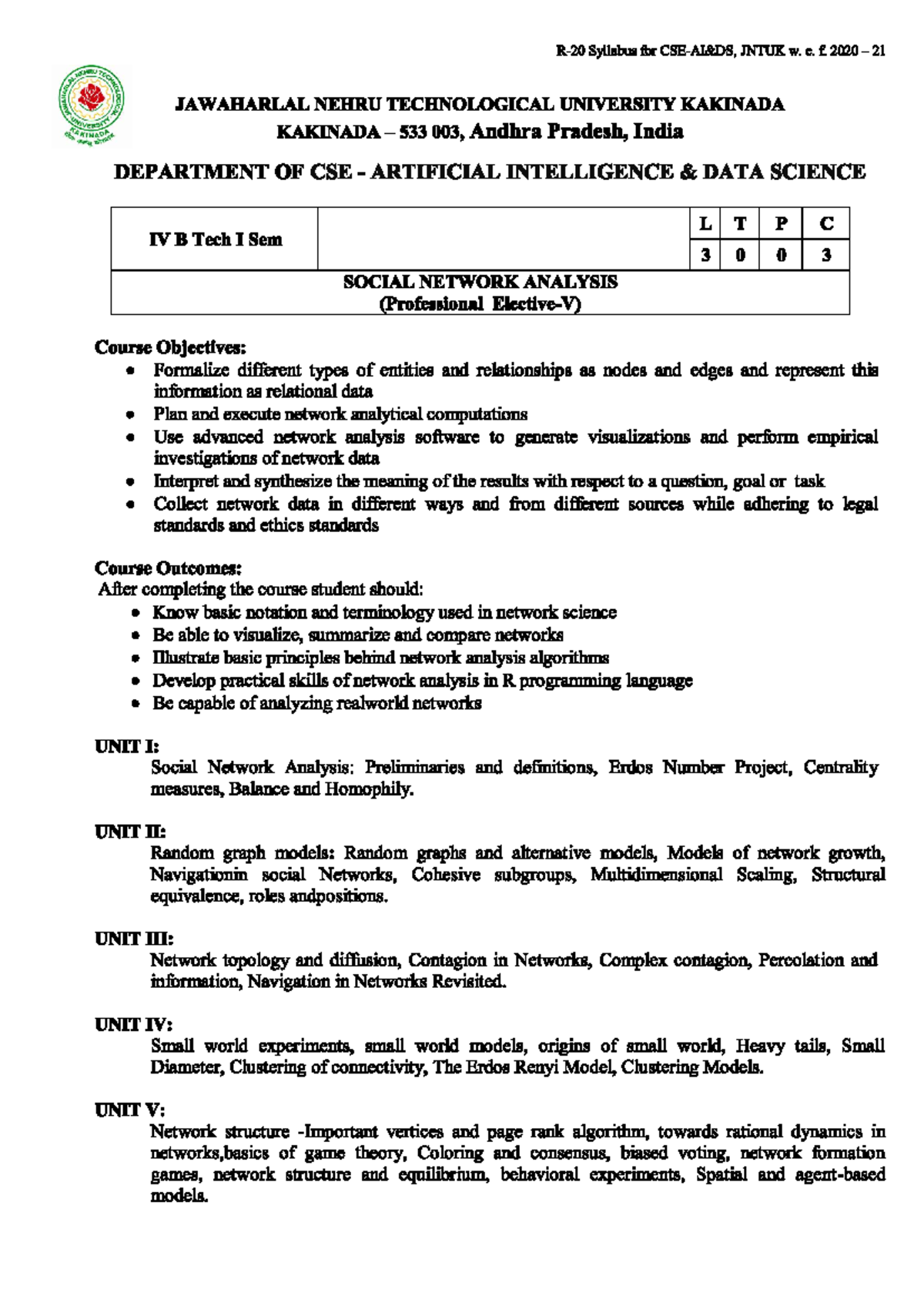 SNA syllabuss - Syllabus for JNTUK W. e. f. 2020 NEHRU TEEME JAWAHARLAL ...