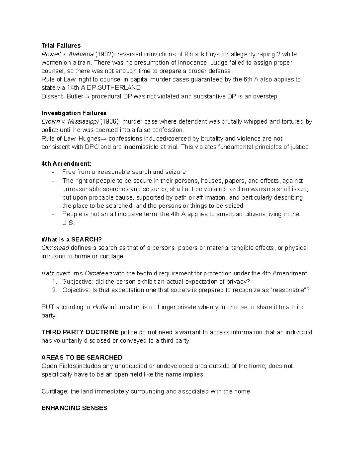 Crim Pro Outline - Summary Criminal Procedure - Trial Failures Powell v ...