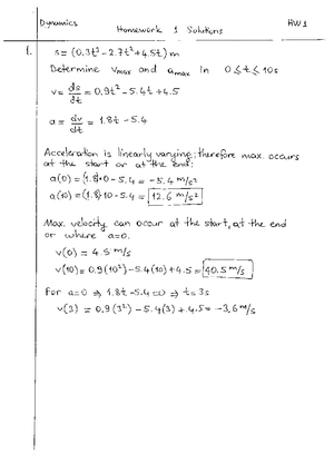 Dynamics HW3 - HOMEWORK 3 Solve any 5 of the following problems. Adapt ...