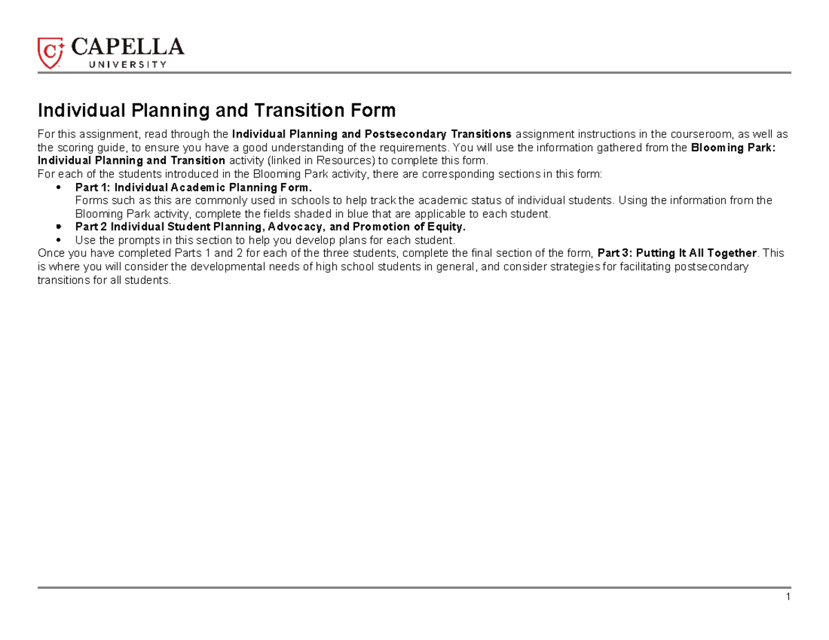 Cf ind planning transition form - Individual Planning and Transition ...