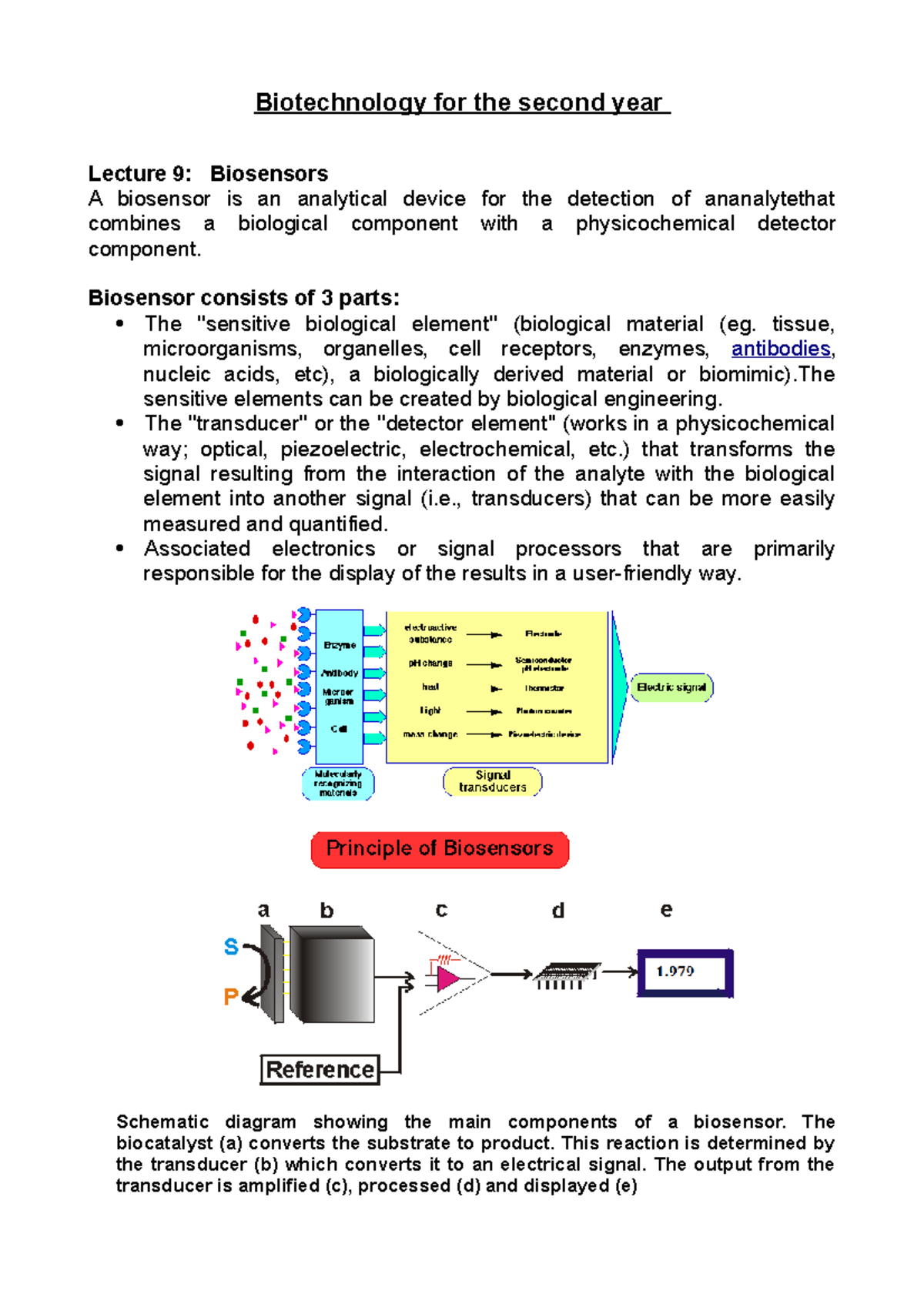 Biosensors - Biosensor consists of 3 parts: The ''sensitive biological ...