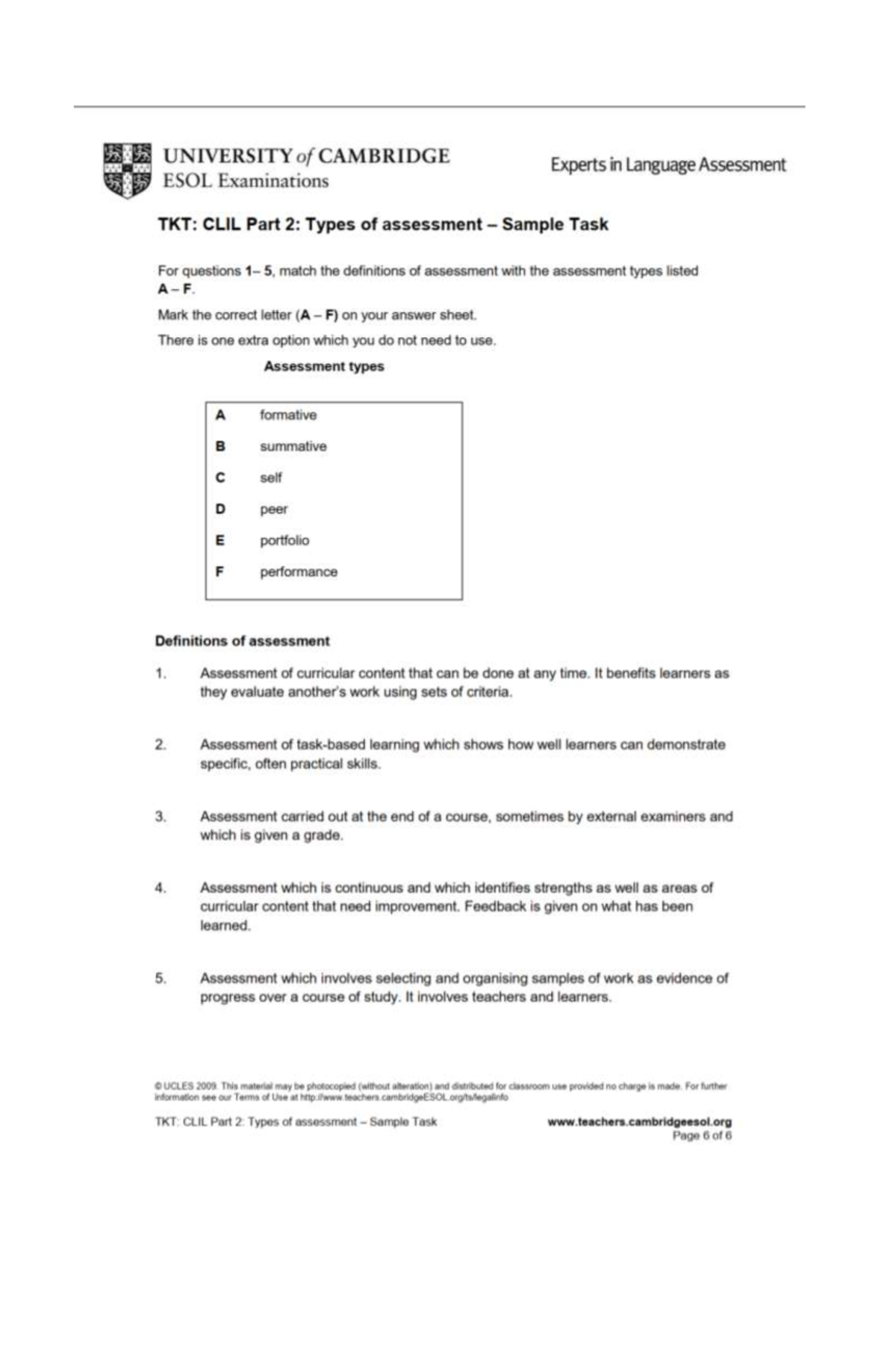 Sample Task Cambridge TKT CLIL Part 2 Unit 16 - Bahasa Inggris - Studocu