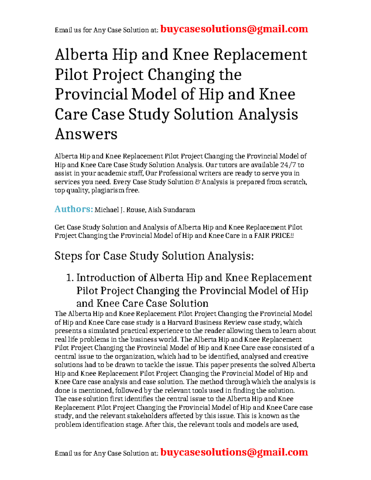 Case Solution Alberta Hip and Knee Replacement Pilot Project Changing ...