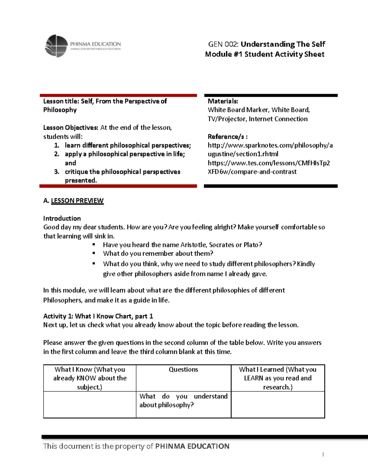 SAS#1-GEN 002 - Student Activity Sheet #1 in GEN 002 - Module #1 ...