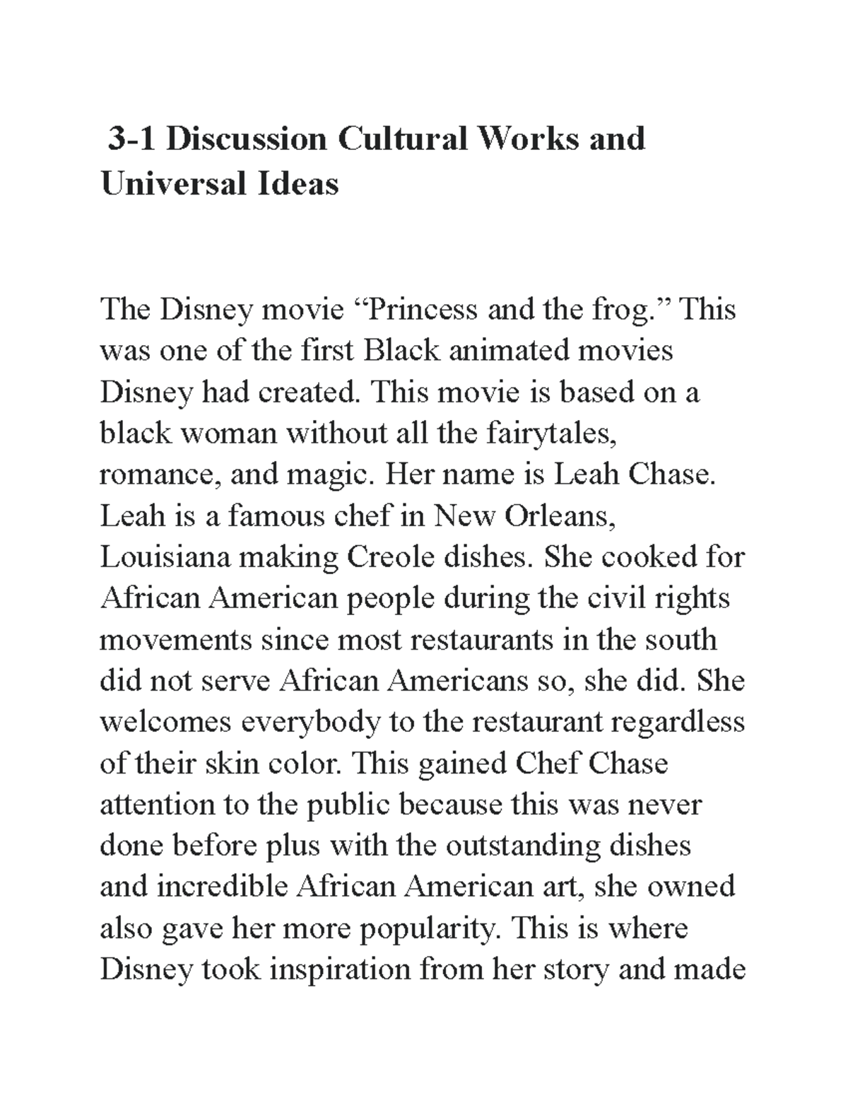 Discussion Cultural Works and Universal Ideas - 3-1 Discussion Cultural ...