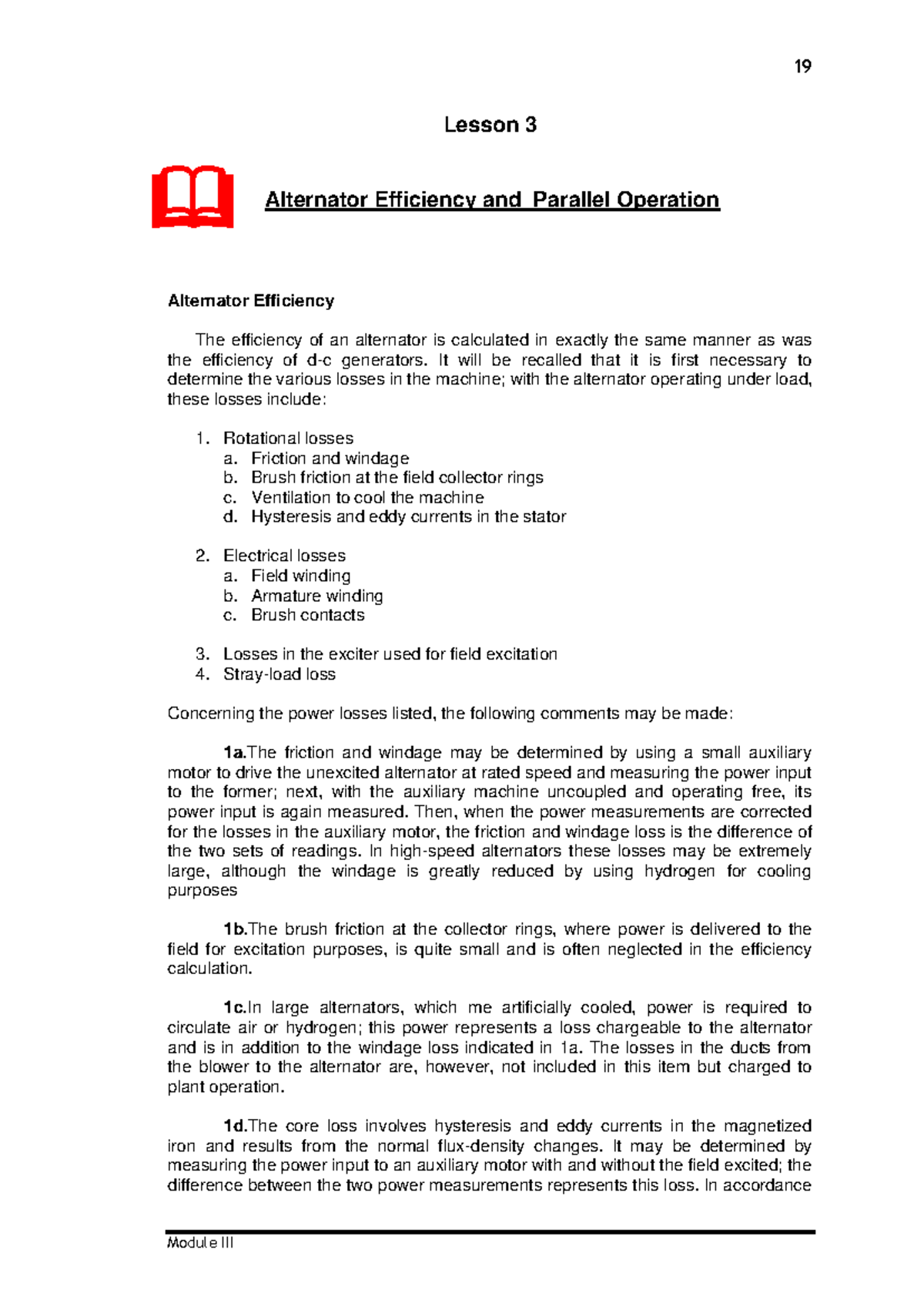 EEPC 110-Alternator Efficiency and Parallel Operation - Lesson 3 Alternator Efficiency and ...