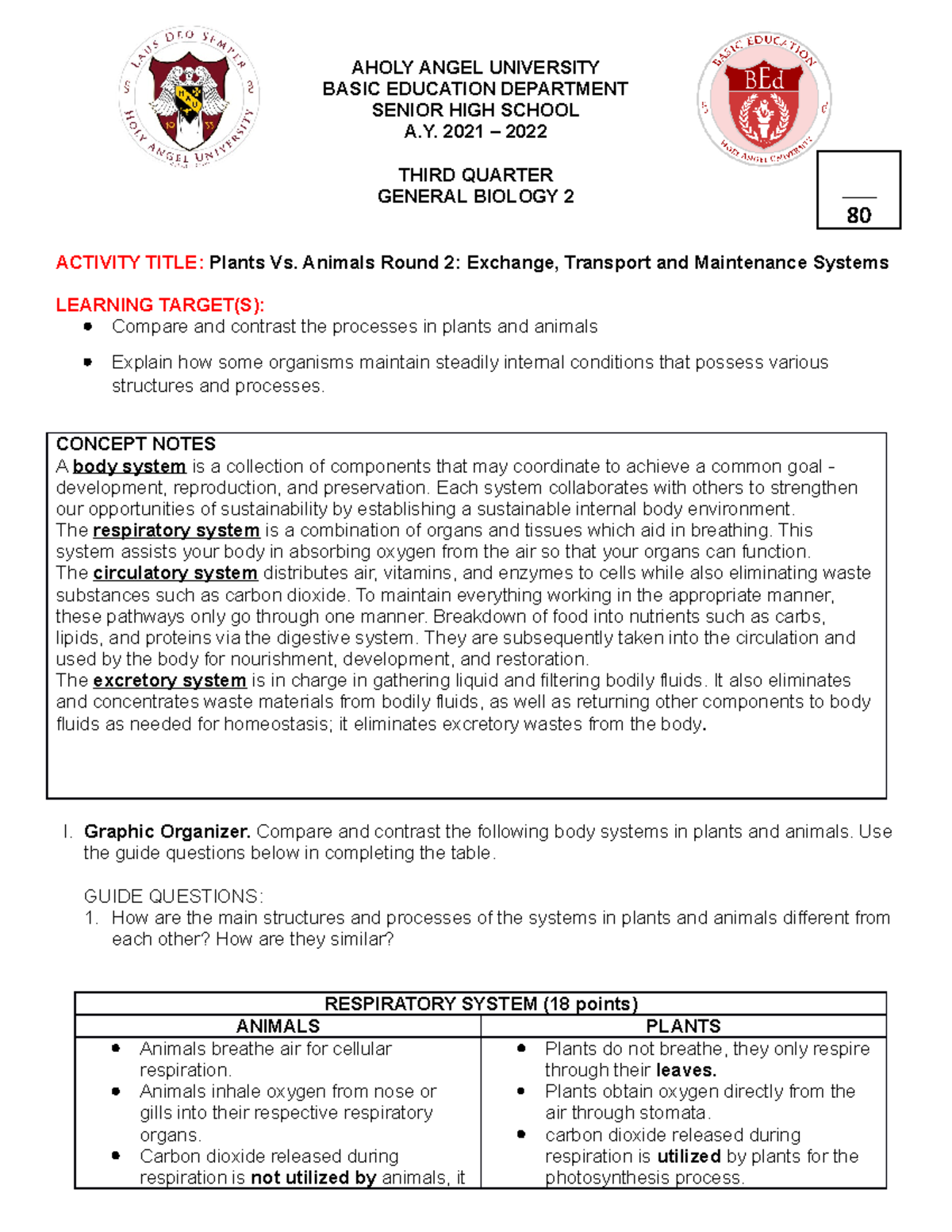 LAS3 Plantvsanimals - Plants versus animals activity in general biology ...