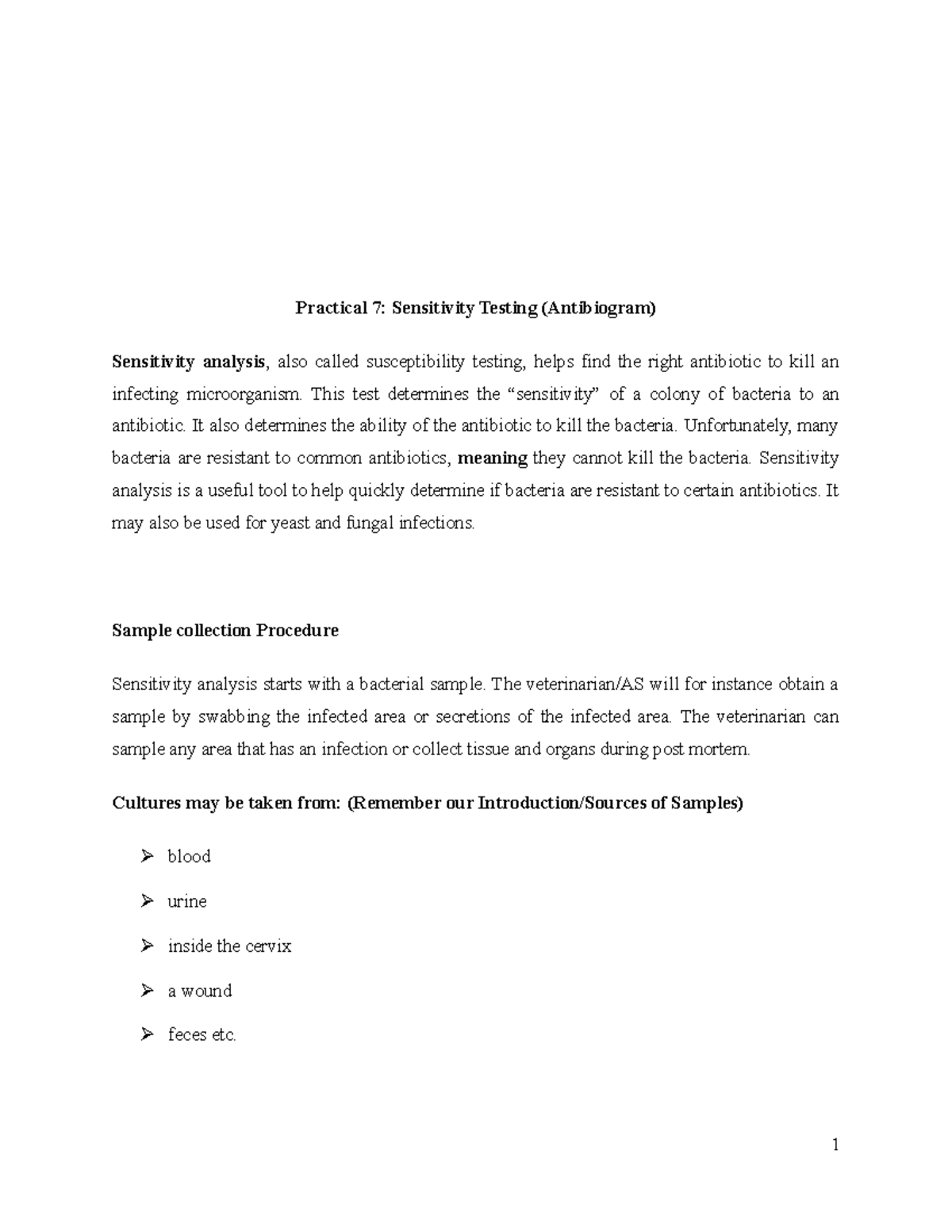 Practical 7 Sensitivity Testing - Practical 7: Sensitivity Testing ...