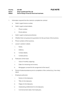 Commercial Task 1.1 File Note - File No: 123 456 FILE NOTE Name: Grey ...