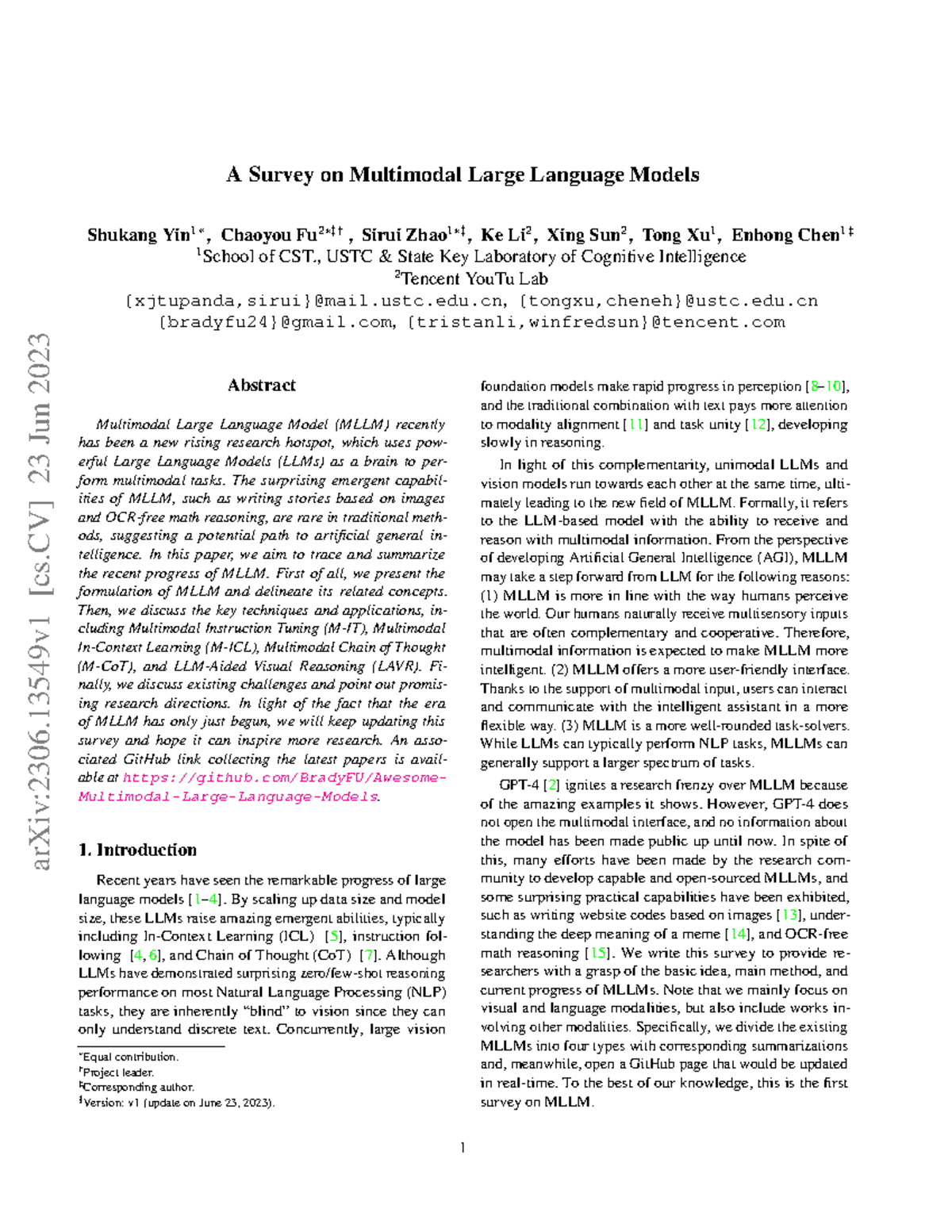 2306 - A Survey on Multimodal Large Language Models Shukang Yin 1 ...
