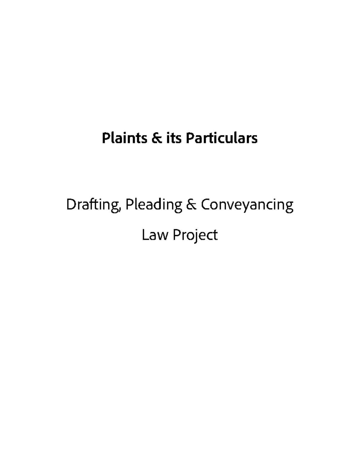 Plaints & its Particulars Drafting - - Studocu