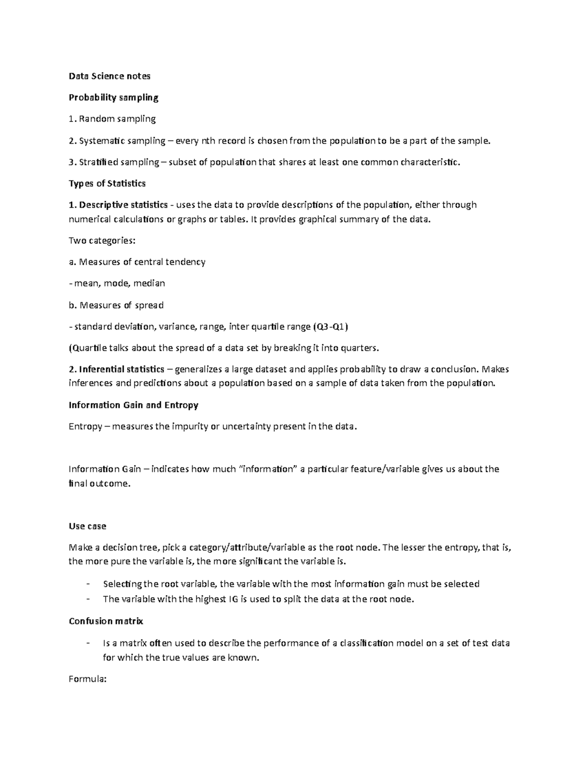 Data Science notes - Data Science notes Probability sampling Random ...