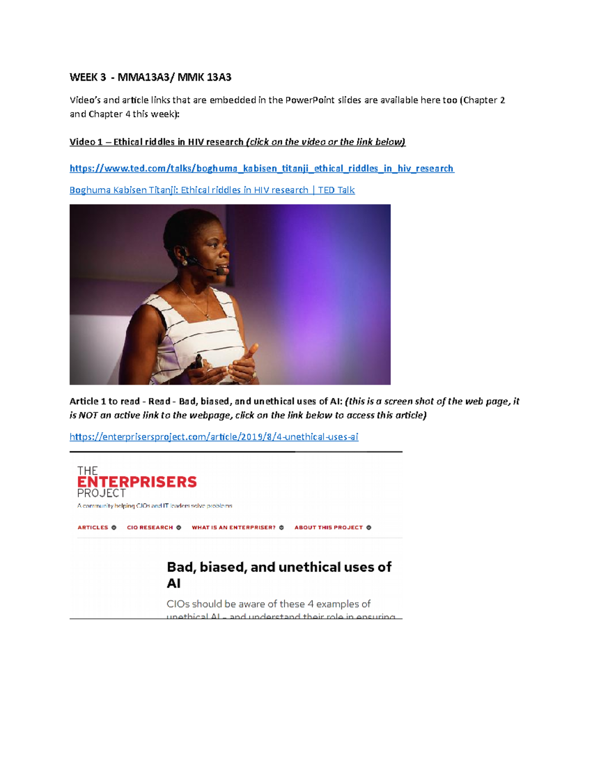 WEEK 3 videos links that are embedded in the Power Point slides(1) - WEEK 3 - MMA13A3/ MMK 13A ...