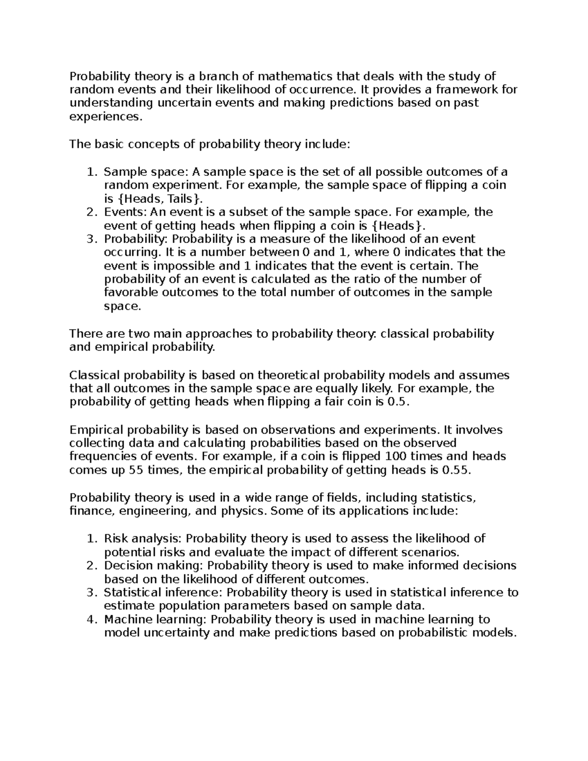 Probability Theory - It provides a framework for understanding ...